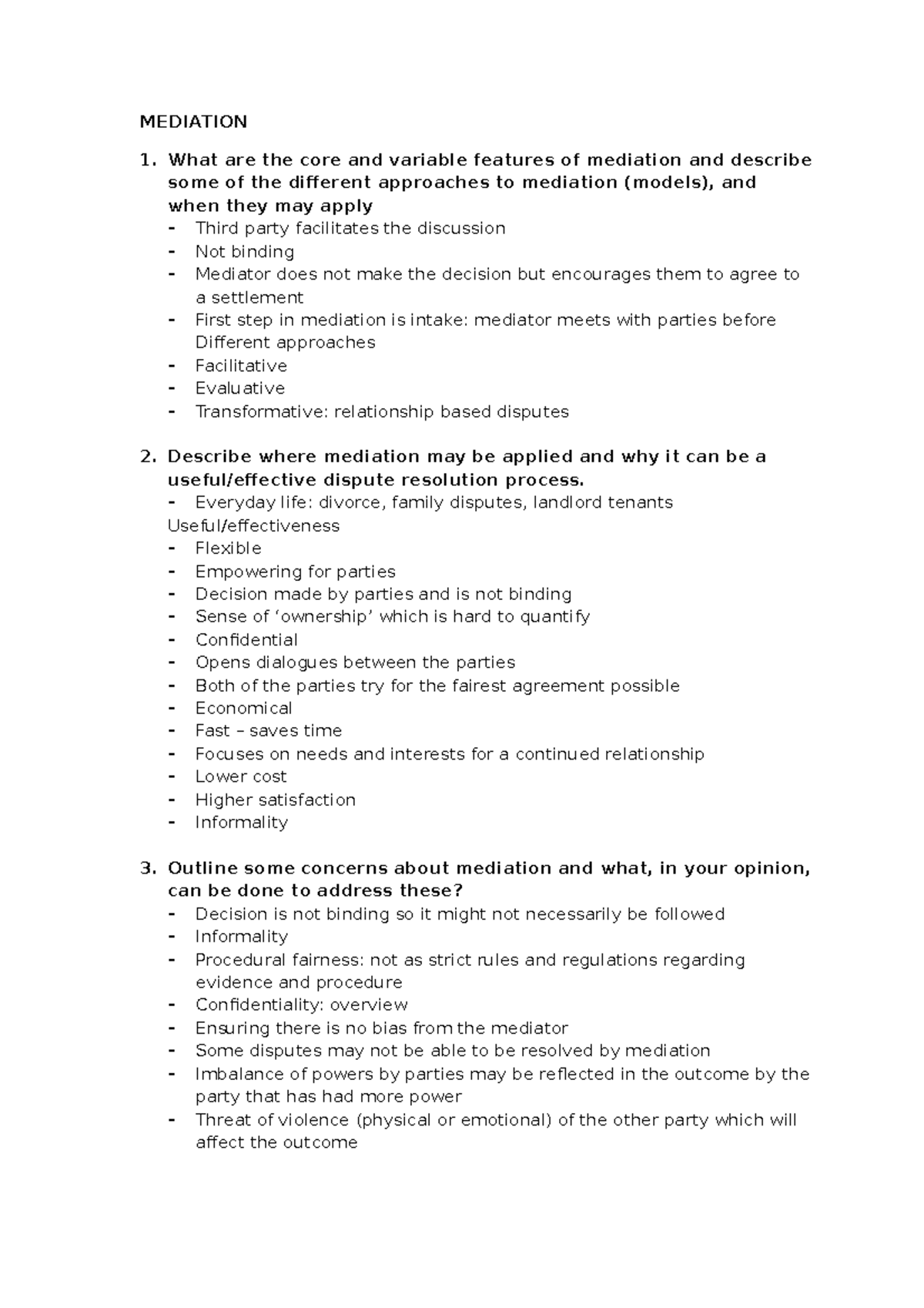 Mediation notes - MEDIATION 1. What are the core and variable features ...
