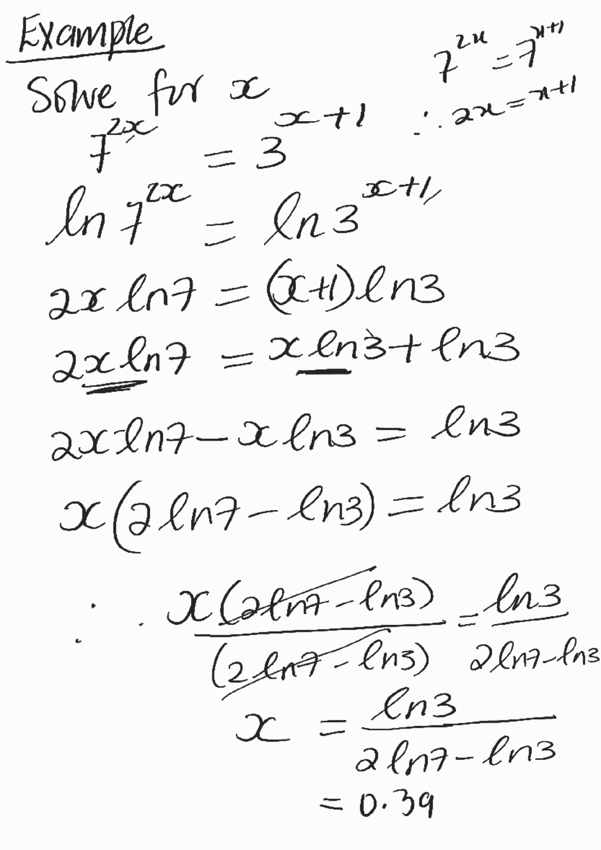 Analytical Mathematics - Example Solve for x 7xx 2x ln 7th ZX ln3 22ln7 ...