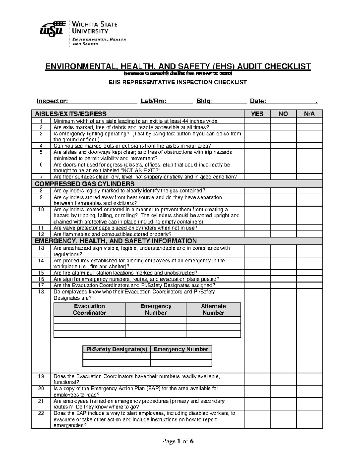Hazard Assess Checklist - (permission to use/modify checklist from NIAR ...