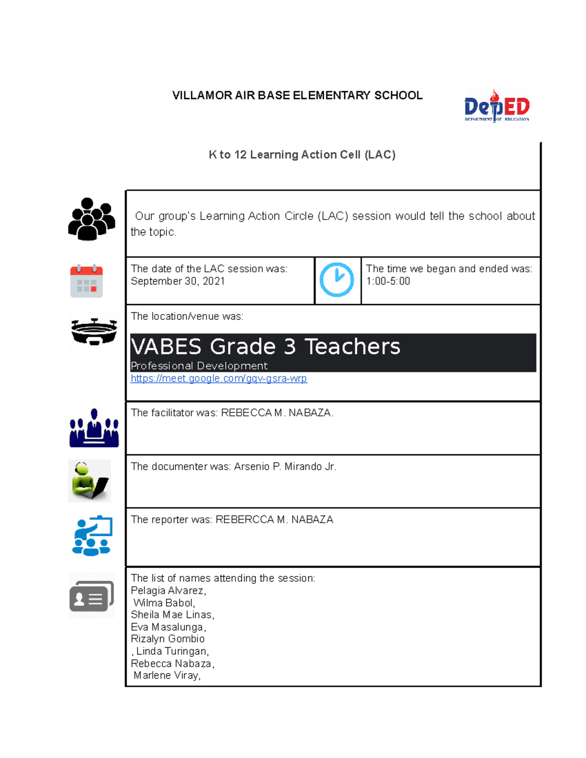 LAC Documentation Form on 2021 Code of Ethics for Professional Teachers ...
