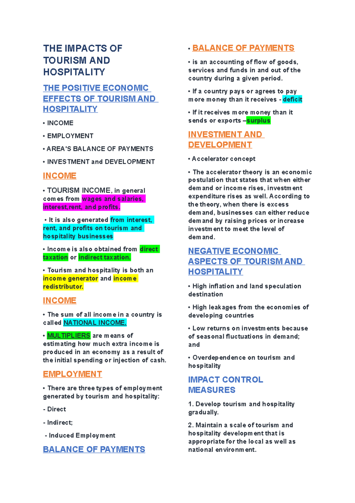 WEEK 9-10 Lesson Macro - Lecture Notes - THE IMPACTS OF TOURISM AND ...