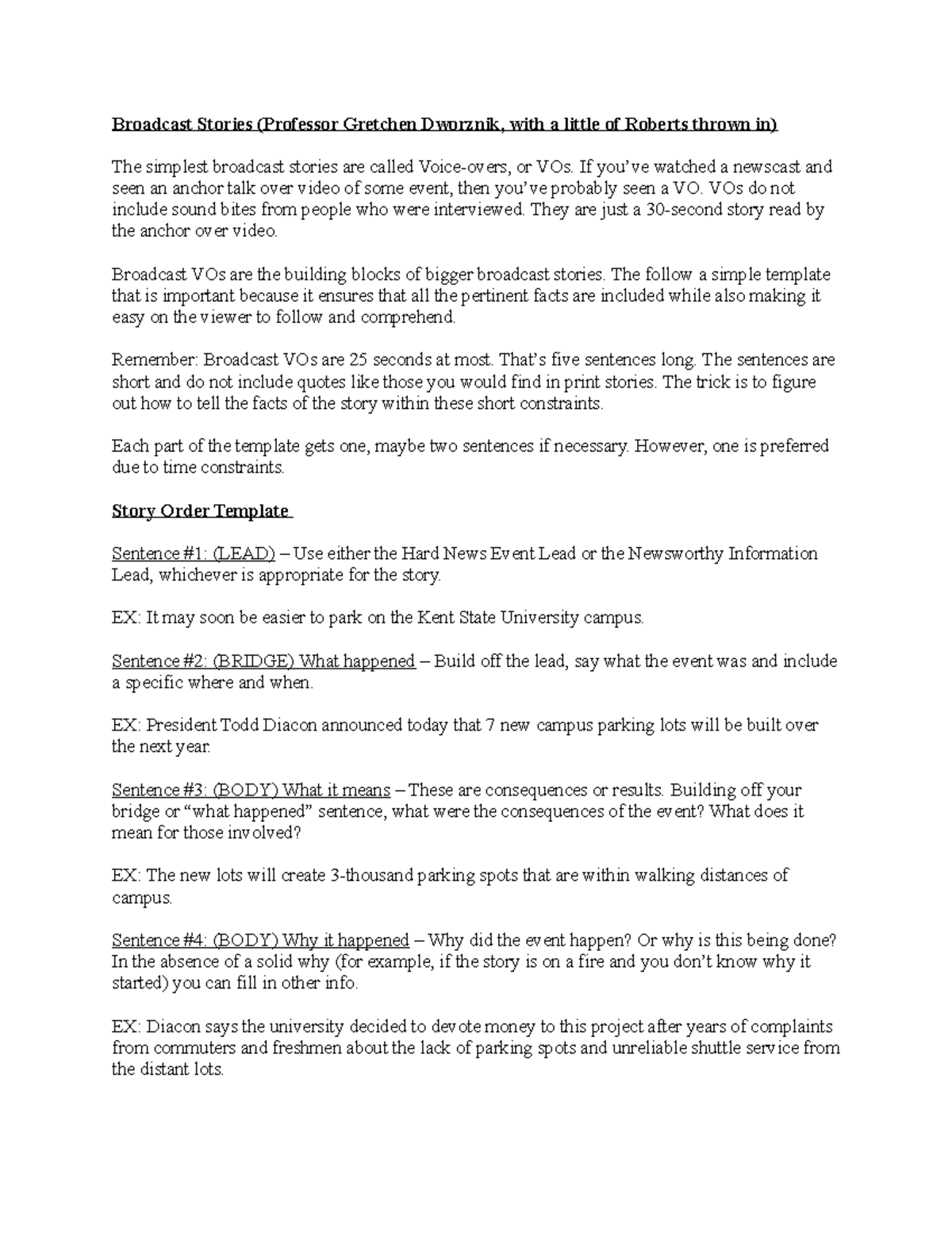 Broadcast stories - examples - Broadcast Stories (Professor Gretchen ...