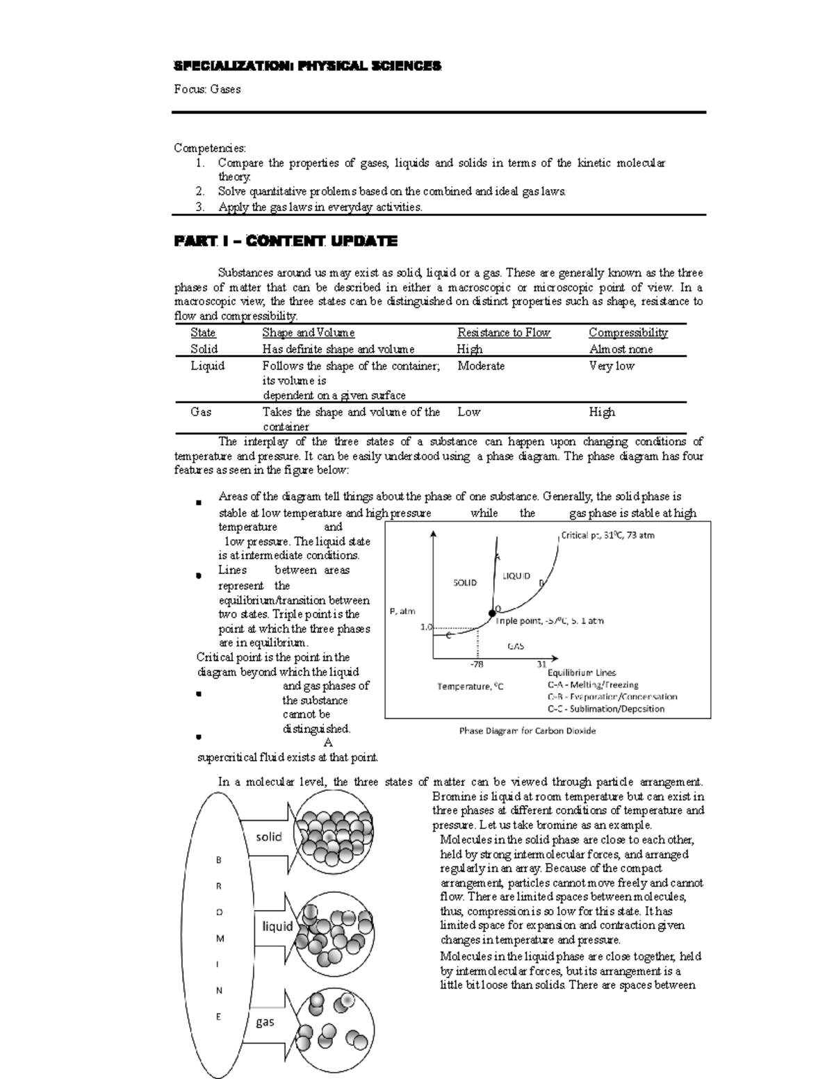 Physical Science Gases - Focus: Gases Competencies: 1. Compare the ...