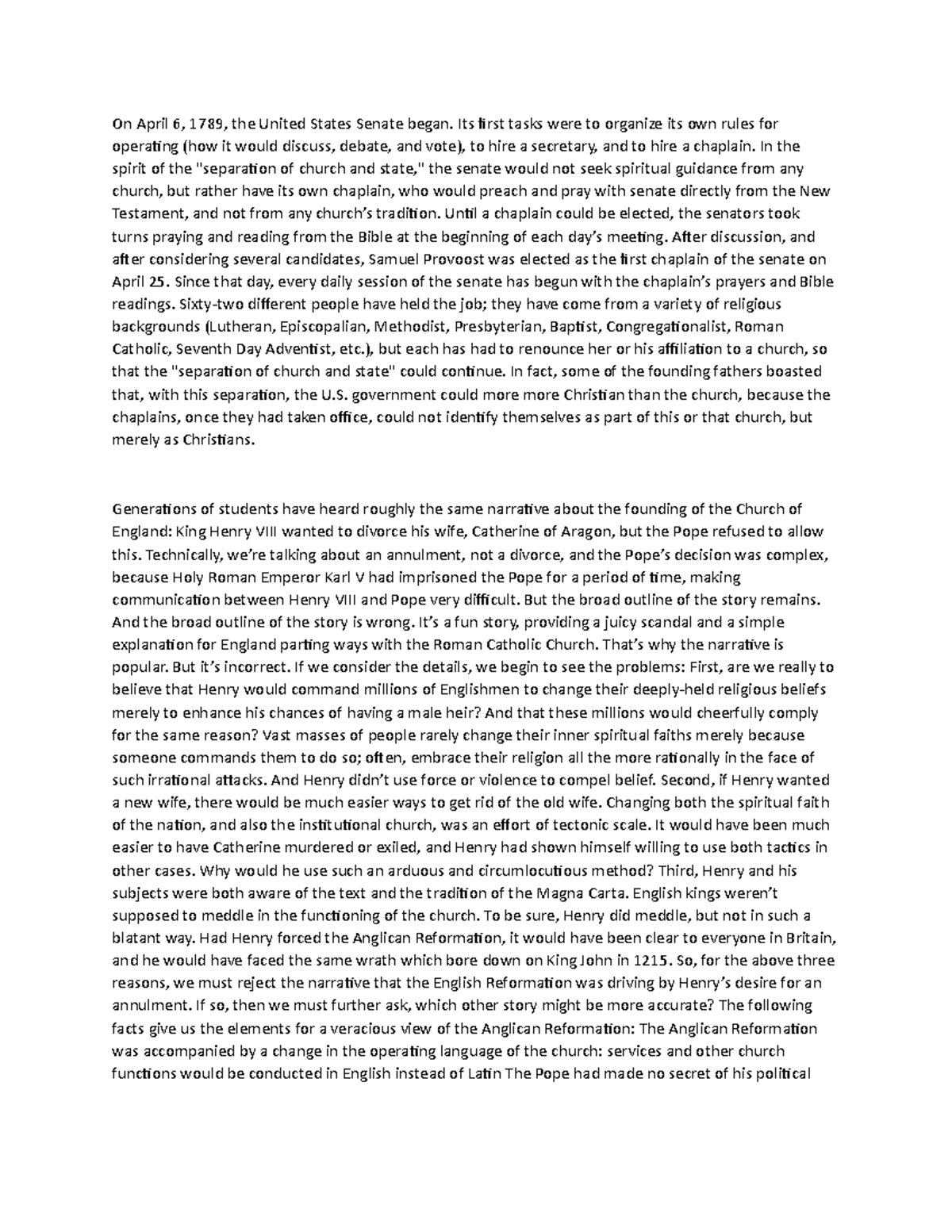 A9 - Humanities notes - On April 6, 1789, the United States Senate ...