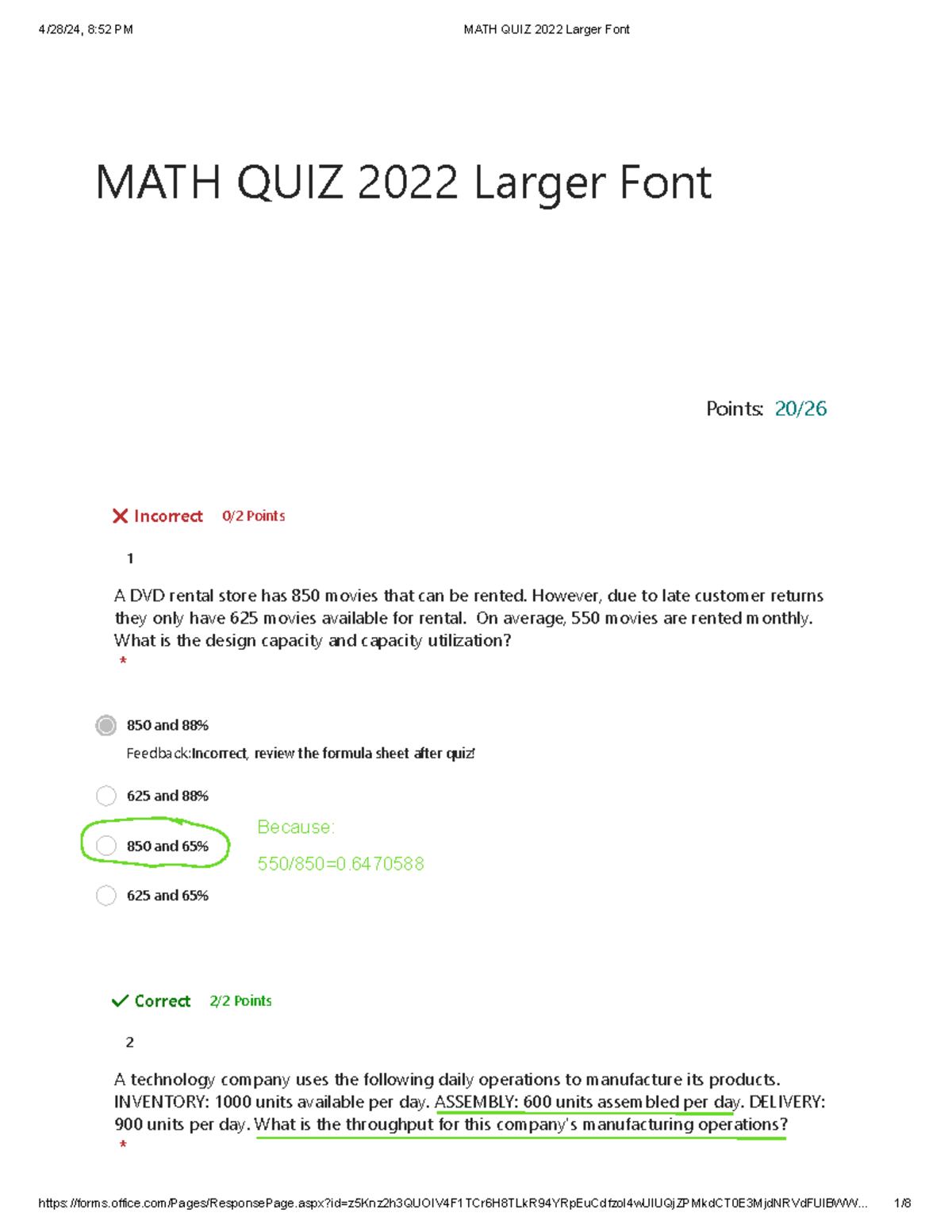MATH QUIZ With Explainations - MATH QUIZ 2022 Larger Font Points: 20 ...