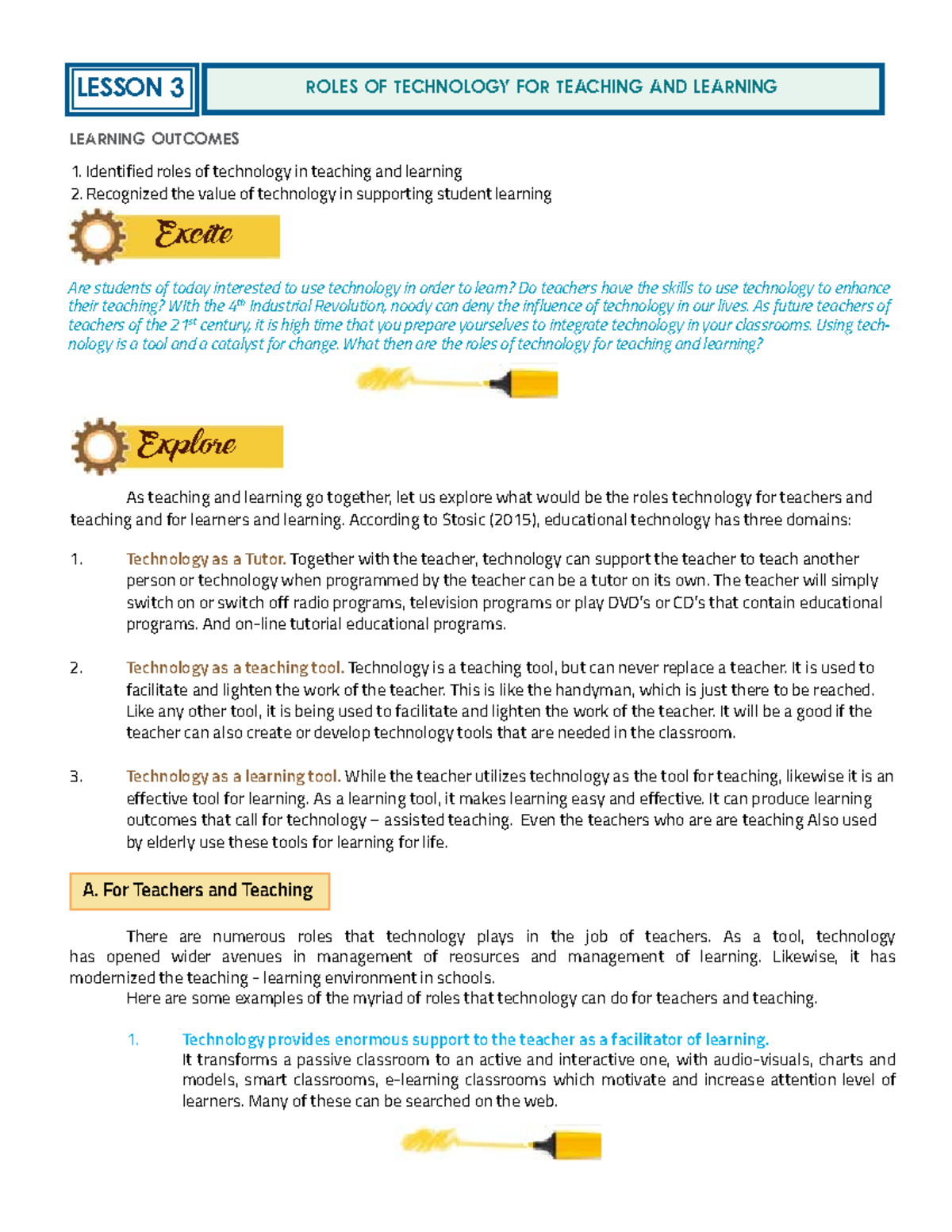 Module 1 Lesson 3 - Roles of technology for teaching and learning ...