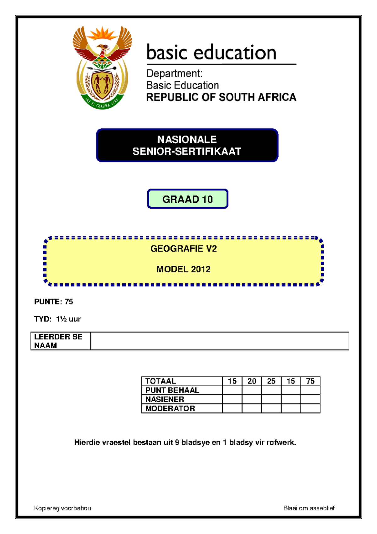 Geography P2 GR 10 Exemplar 2012 Afr - PUNTE: 75 TYD: 1½ uur LEERDER SE ...