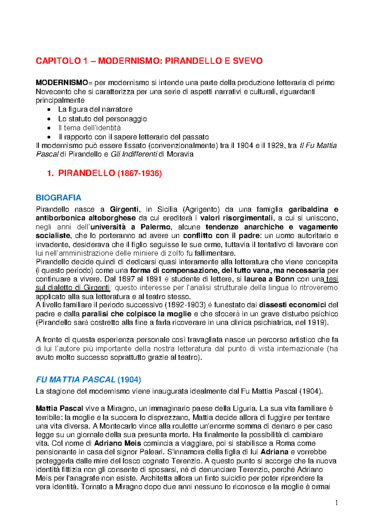 Riassunto Manuale 23/24 Prof. Savettieri - CAPITOLO 1 – MODERNISMO ...