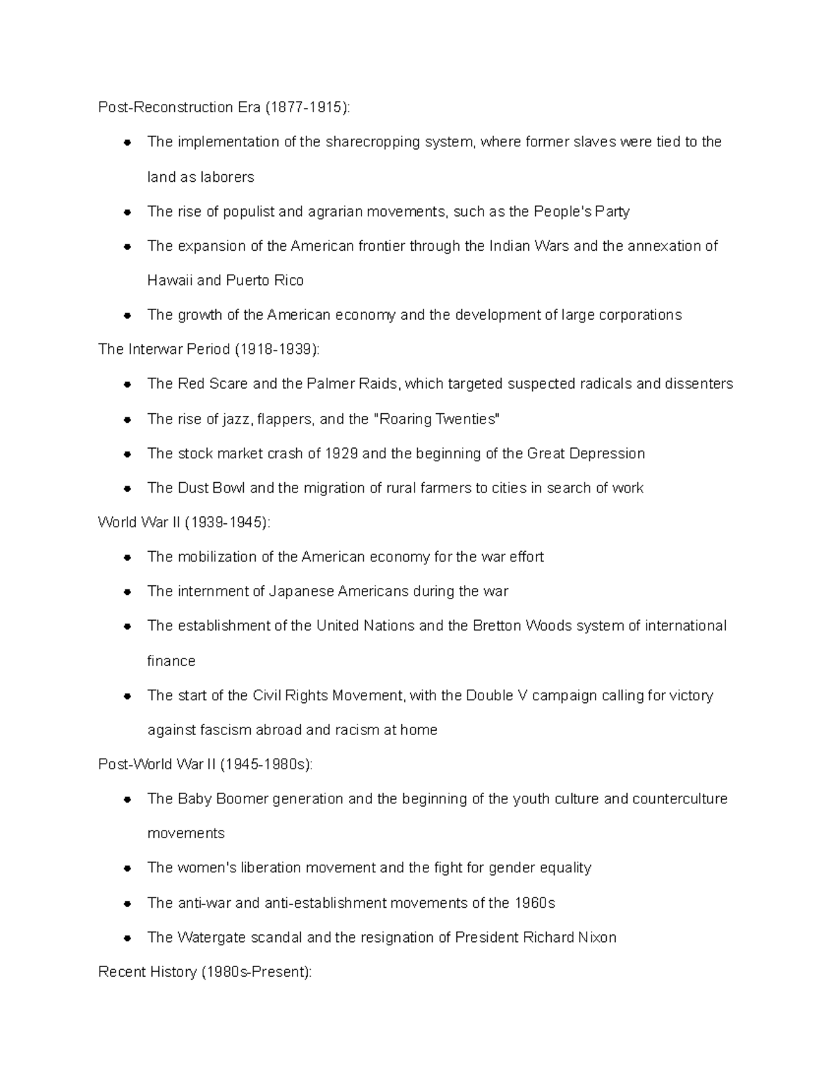 U.S. since reconstruction notes 2 - Post-Reconstruction Era (1877-1915 ...