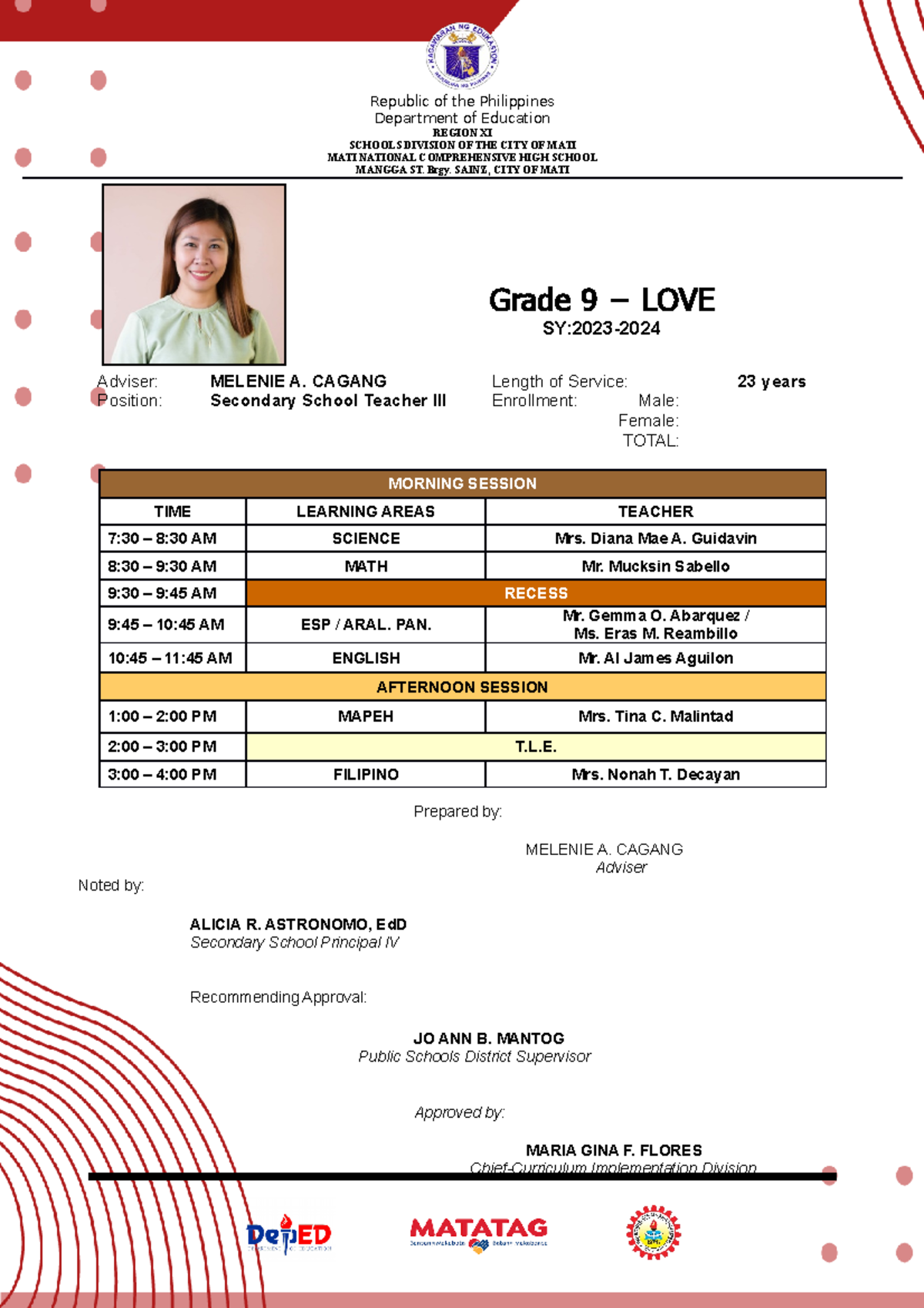 A Class- Program - info - Republic of the Philippines Department of Education REGION XI SCHOOLS ...