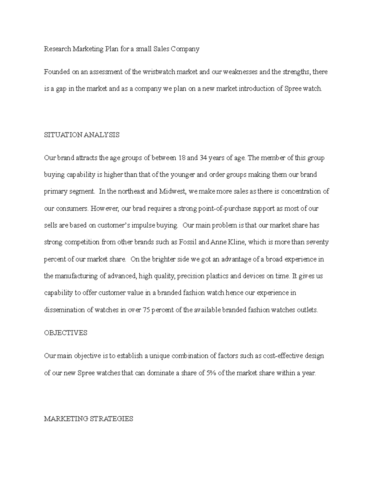 research-marketing-plan-for-a-small-sales-company-situation-analysis