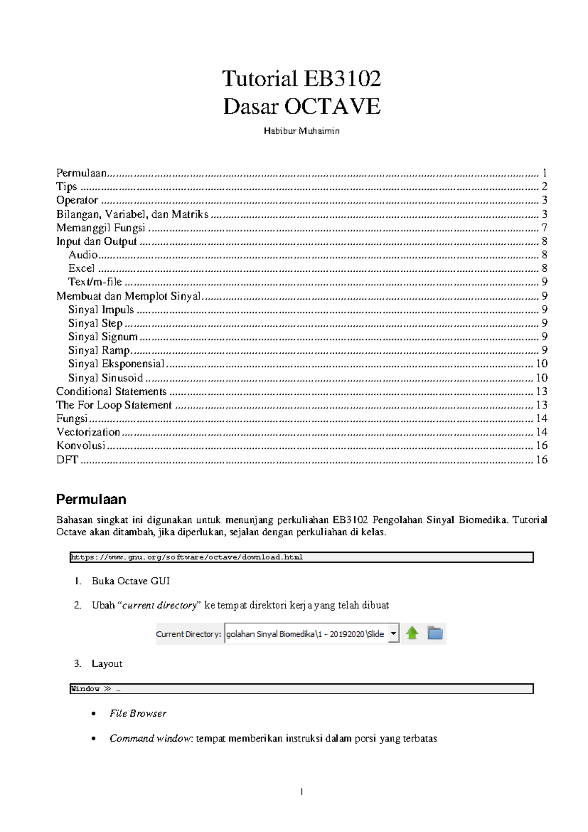 Tutorial Octave 1 - Tutorial EB Dasar OCTAVE Habibur Muhaimin - Studocu