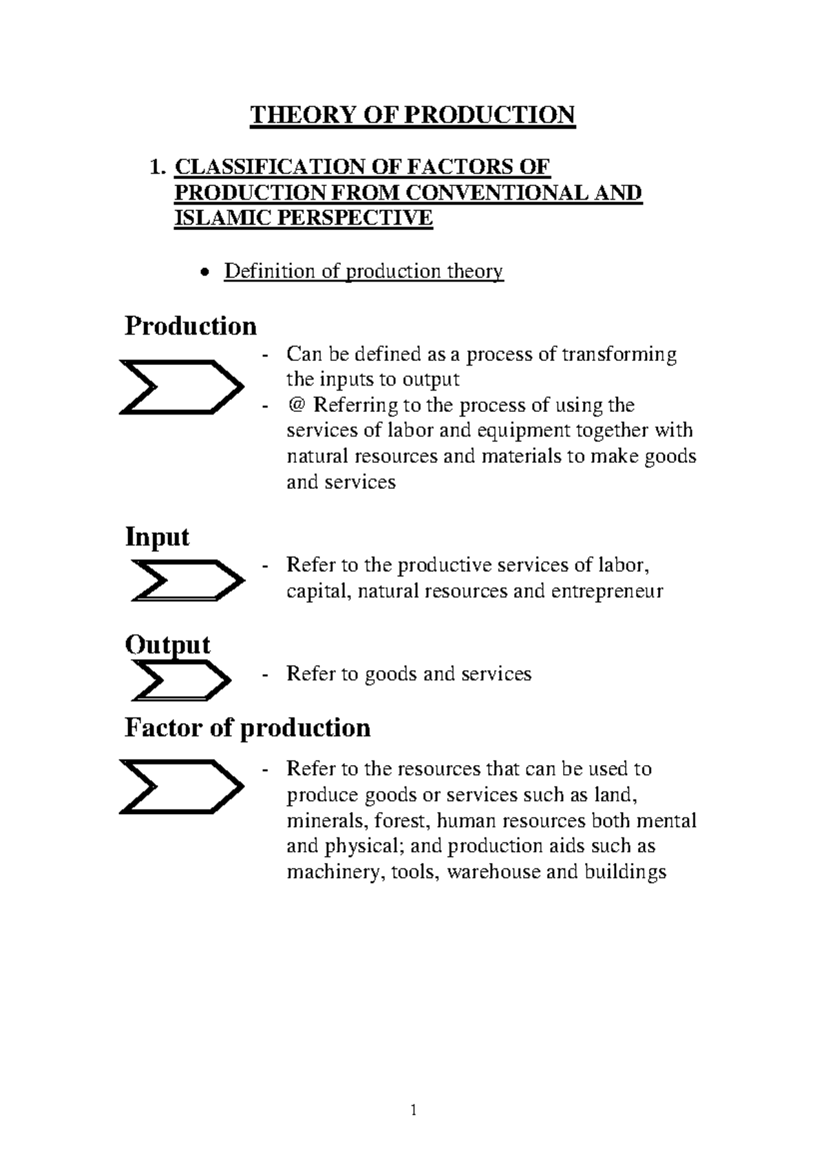 Chapter 5 Theory OF Production - THEORY OF PRODUCTION 1. CLASSIFICATION ...