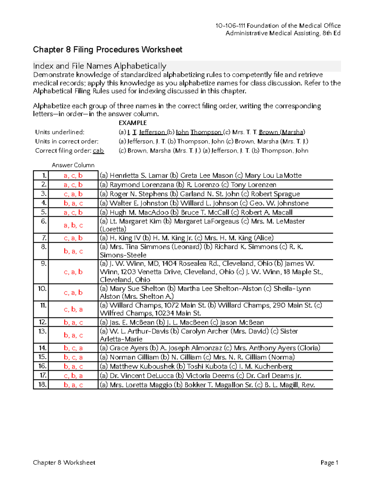 Copy of Chapter 8 Worksheet - 10-106-111 Foundation of the Medical ...