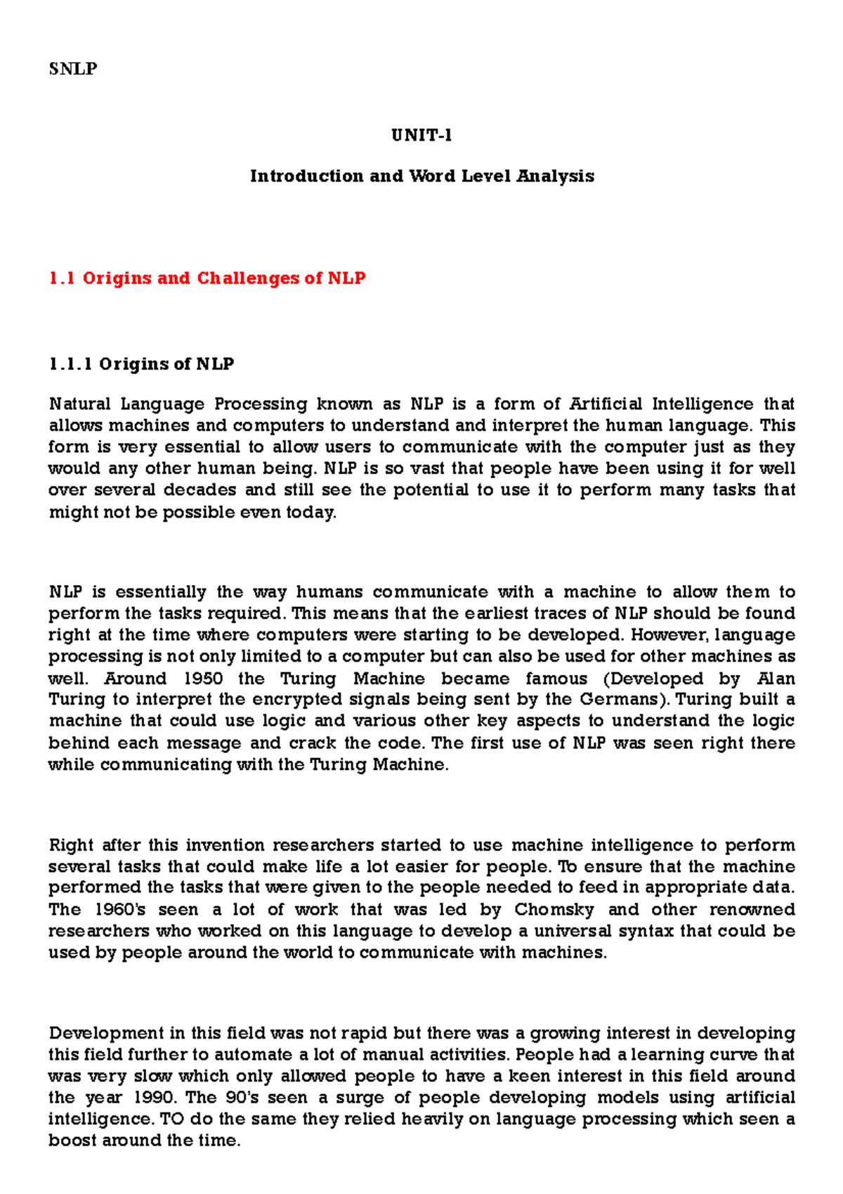 NLP unit-1-introduction-and-word-level-analysis - SNLP UNIT- Introduction and Word Level ...