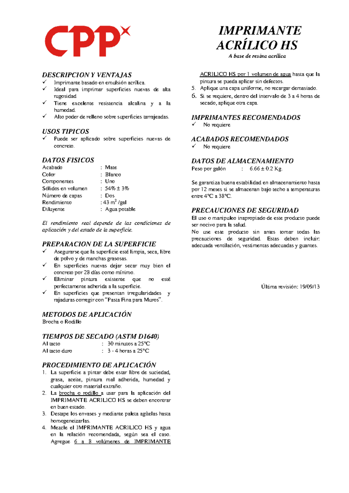 1082 Imprimante Acrílico HS - IMPRIMANTE ACRÍLICO HS A base de resina acrílica DESCRIPCION Y ...