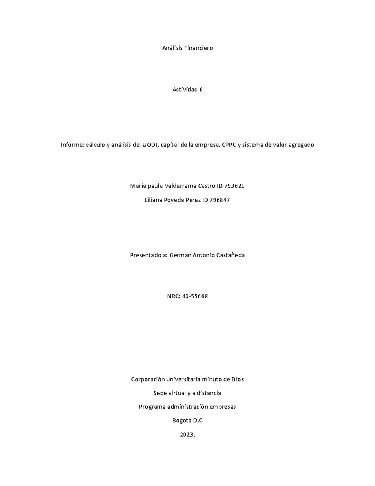 Actividad 6-Informe- calculo y analisis del UODI capital de la empresa ...