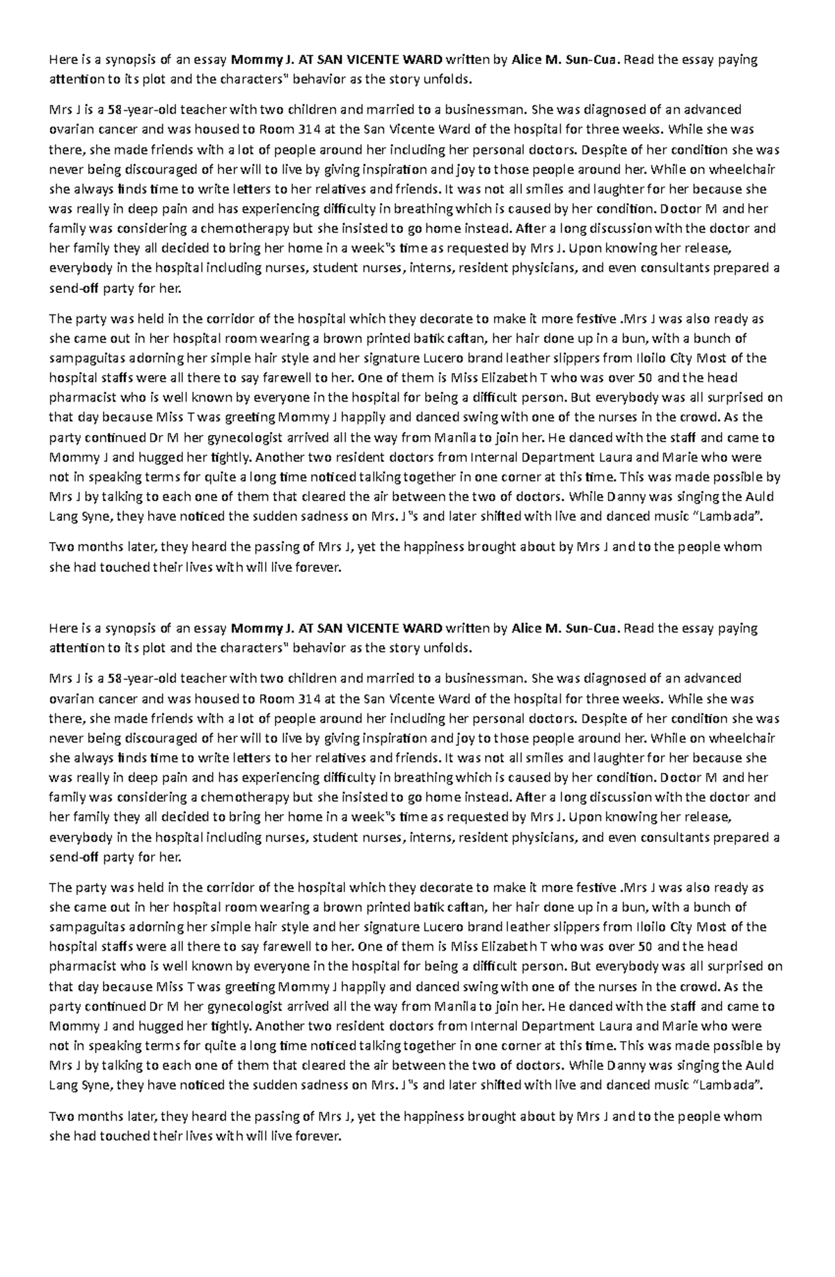 CNF Activity 5 - sdsd - Here is a synopsis of an essay Mommy J. AT SAN ...