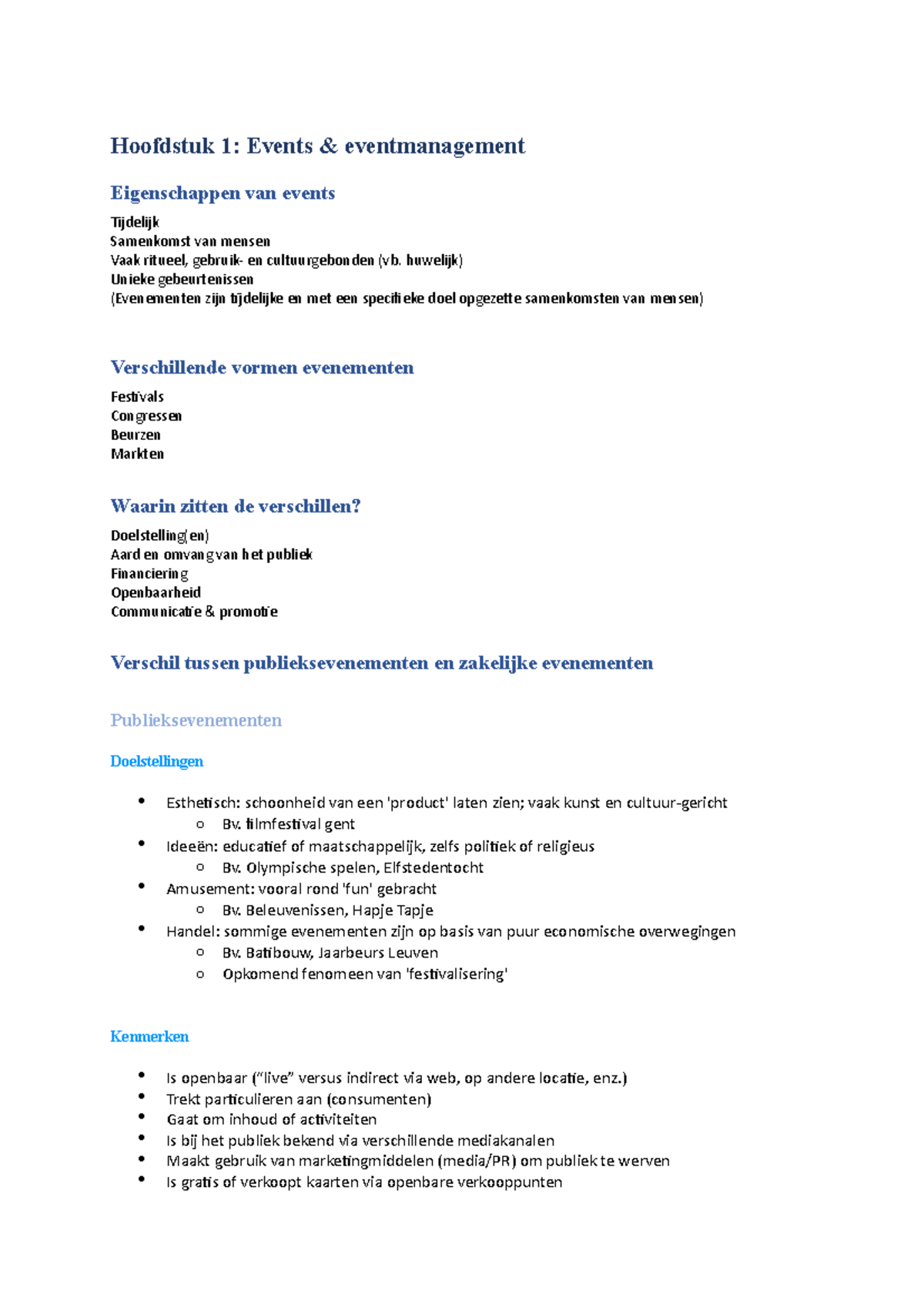 Eventmanagement Lesnotities 2021 2022 Hoofdstuk 1 Events