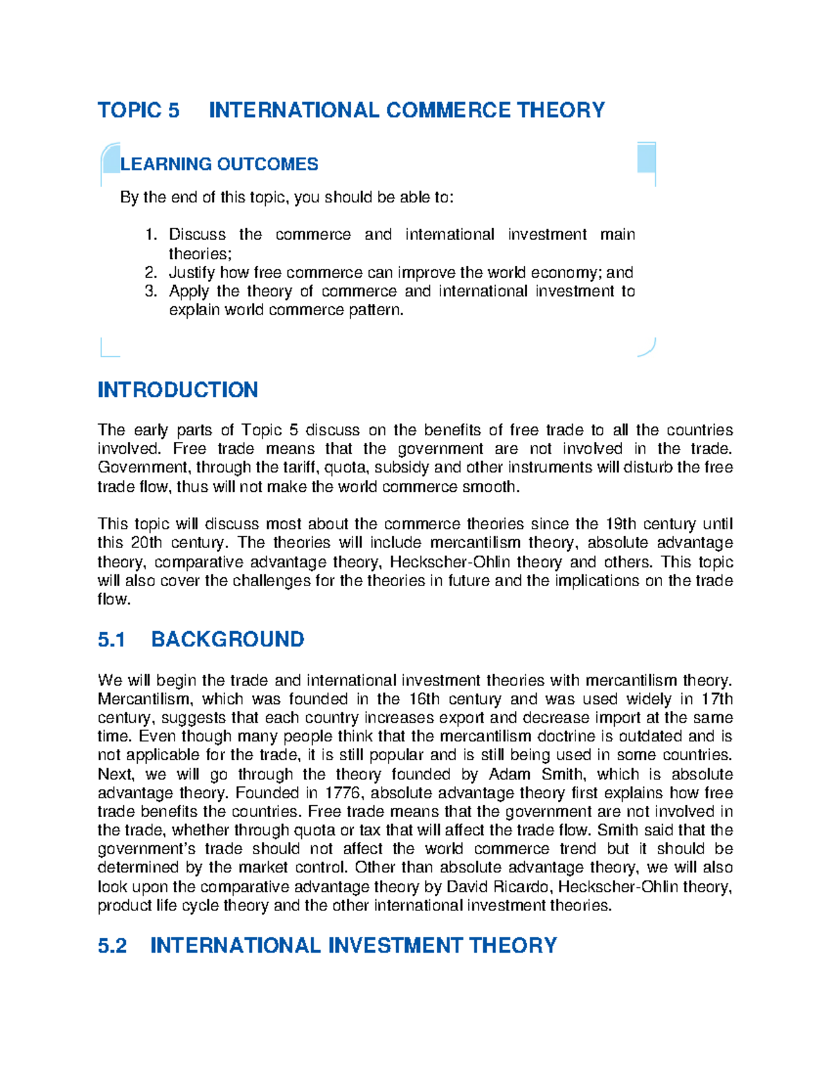 Topic 5 Intenational Commerce Theory - TOPIC 5 INTERNATIONAL COMMERCE ...