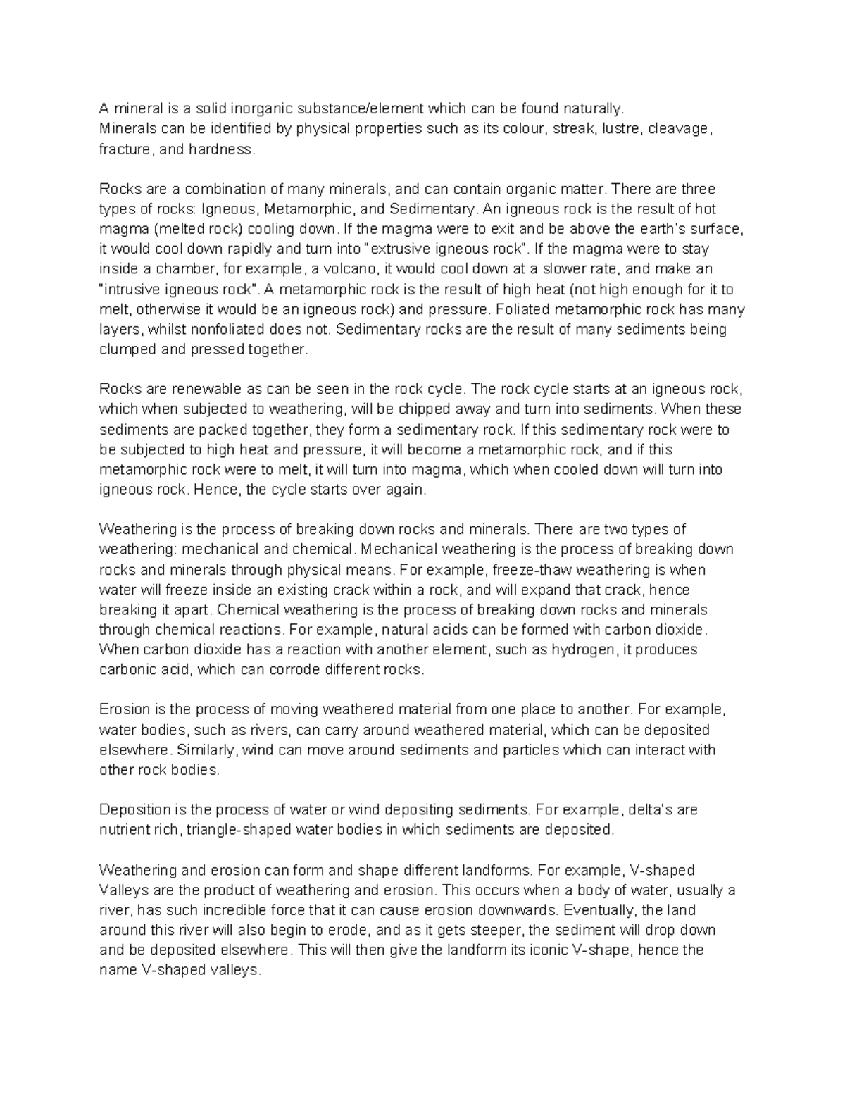 Science Notes - idk - A mineral is a solid inorganic substance/element ...