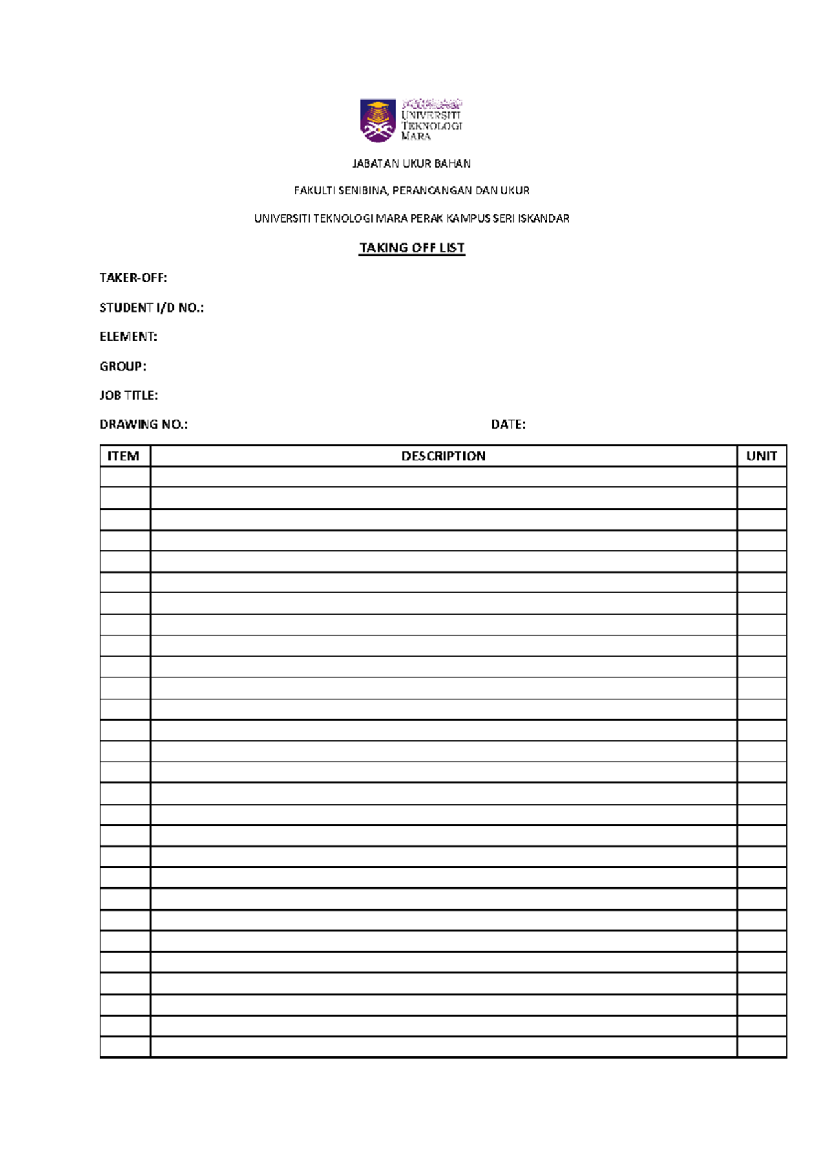 Takingoff & Querylist - attachment - Measurement Technology - JABATAN ...