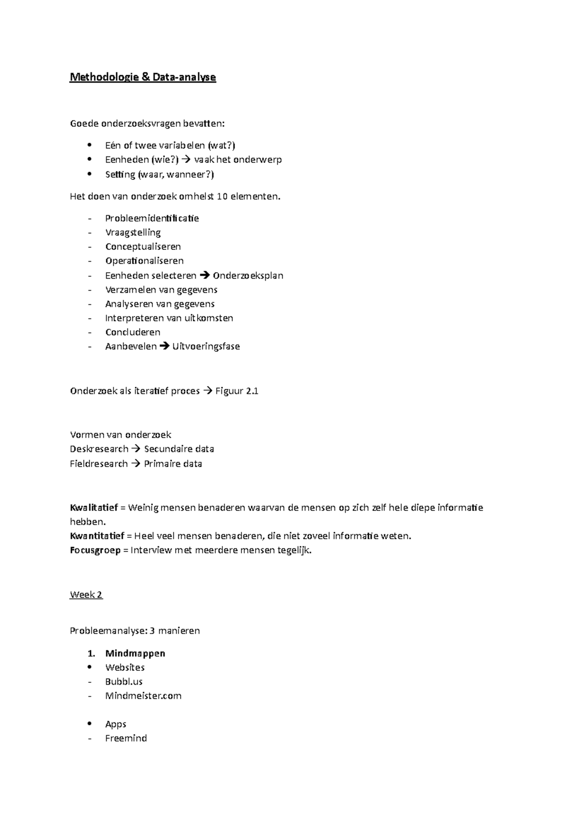 Methodologie - College-aantekeningen Alle - Methodologie & Data-analyse Goede - Studeersnel