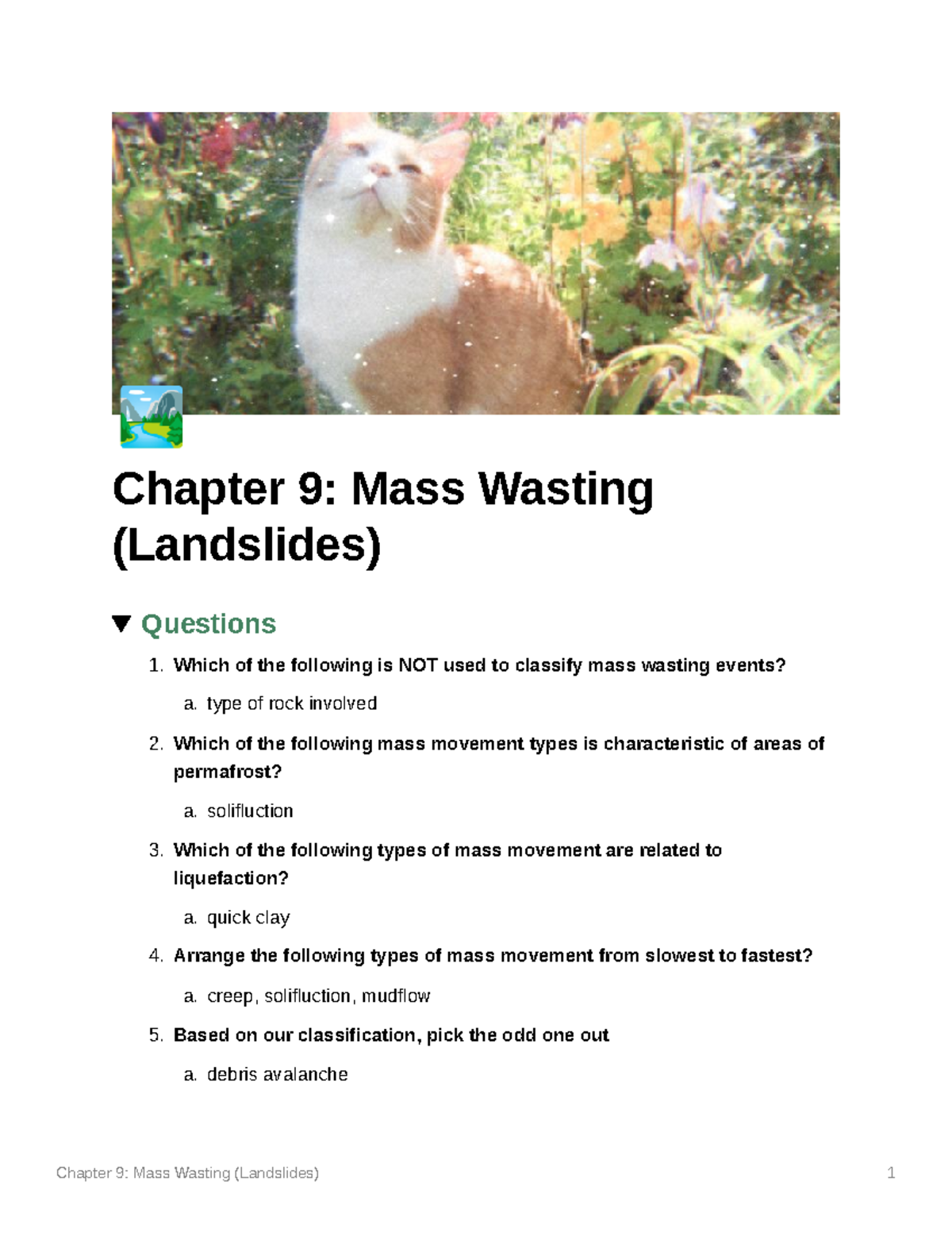 Chapter 9 Mass Wasting (Landslides) - Î Chapter 9: Mass Wasting ...