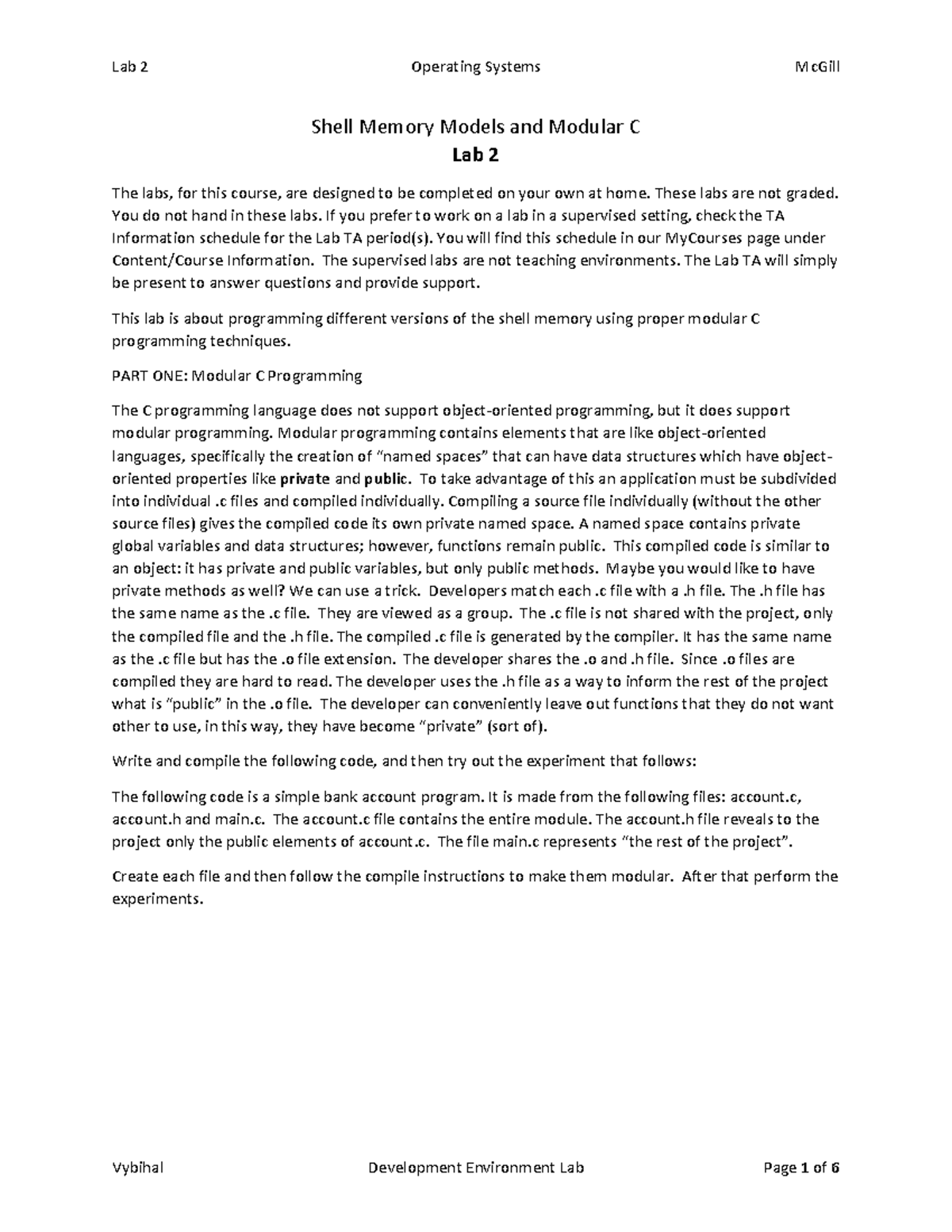 OS Lab 2 - Shell and Modular - Lab 2 Operating Systems McGill Shell ...