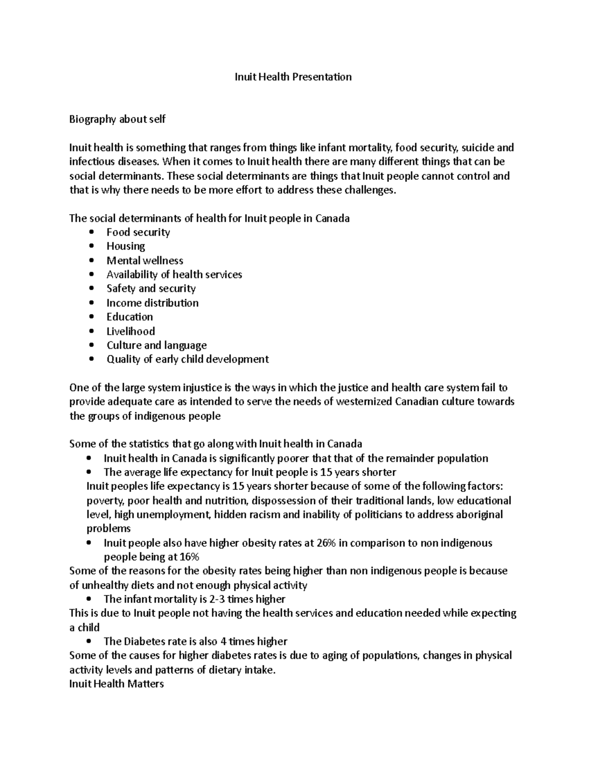 Inuit Health Presentation - Inuit Health Presentation Biography about ...