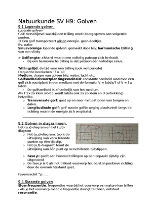 Natuurkunde H9 Golven - Samenvatting H9 - Natuurkunde H9 Golven 9 ...