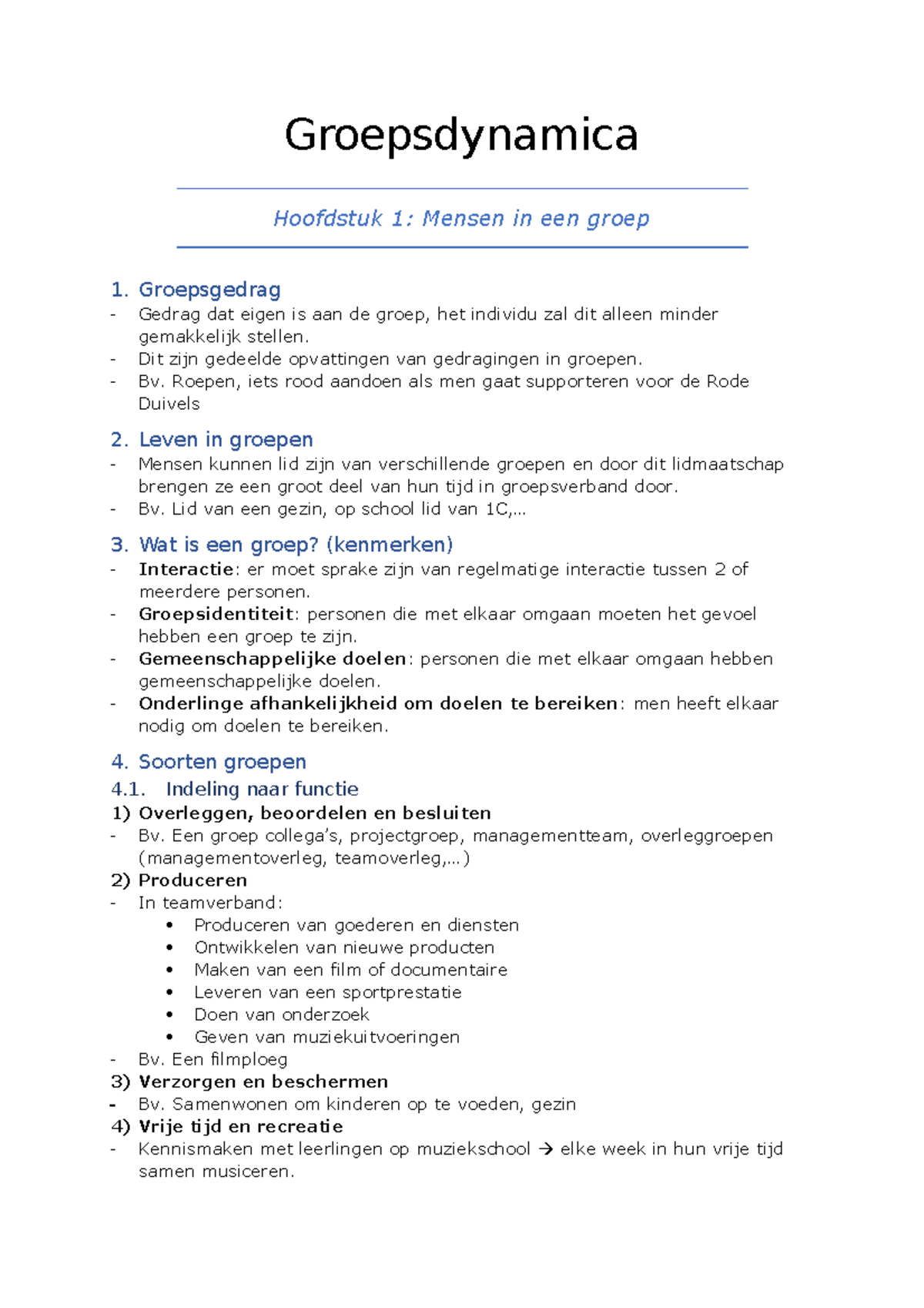 Hoofdstuk 1 GROEPSDY - Groepsdynamica Hoofdstuk 1: Mensen in een groep ...
