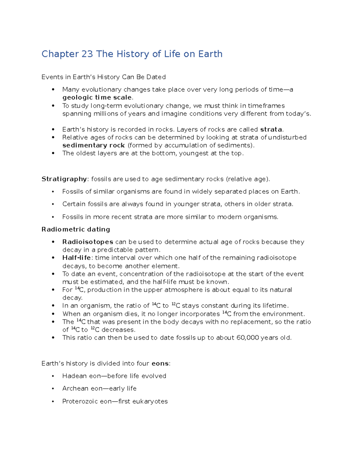 Chapter 23 The History of Life on Earth Notes F2021 - BIOL 1407 - Blinn ...