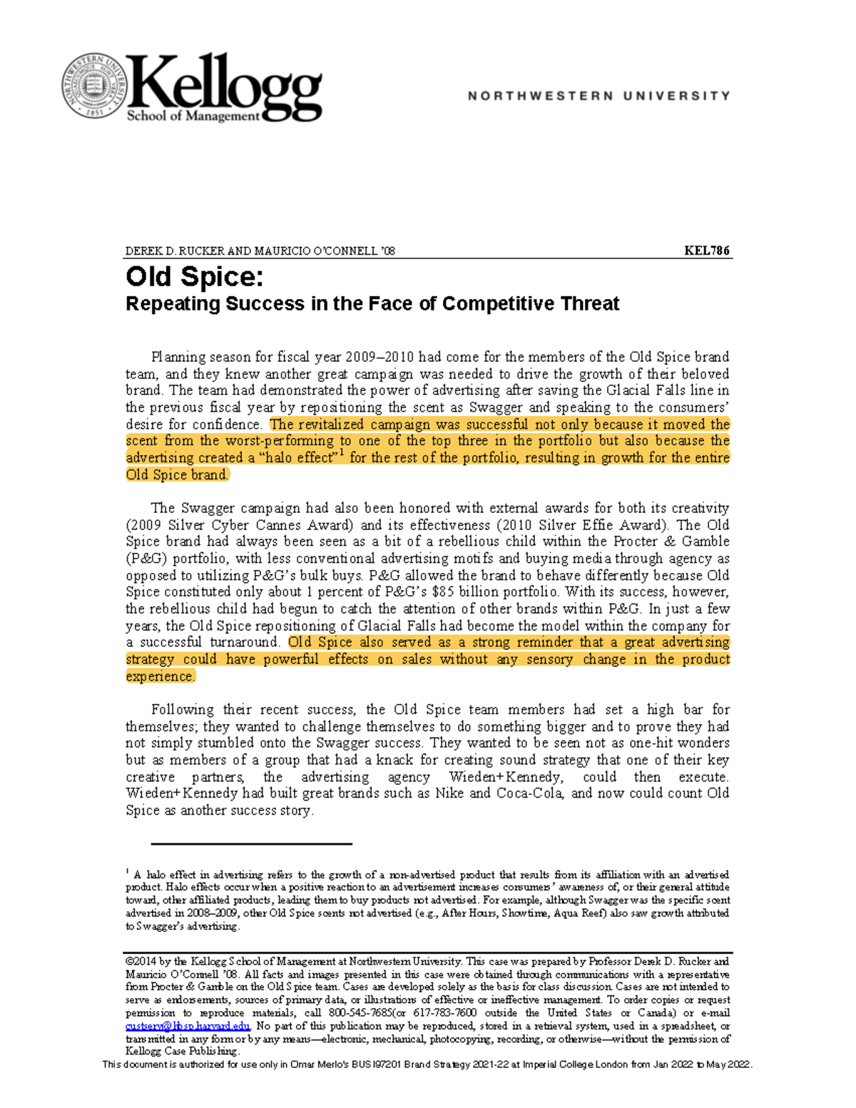 Old Spice - CASE STUDY - ©2014 by the Kellogg School of Management at ...