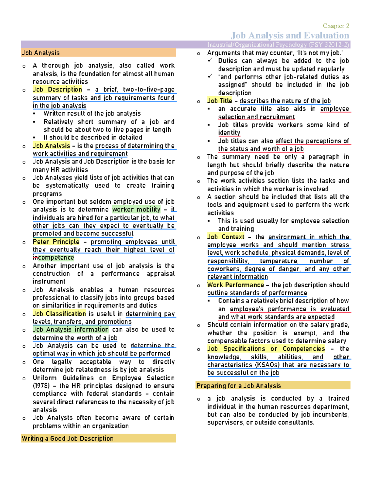 Indus Psych Chapter 02 - No description - Job Analysis and Evaluation ...