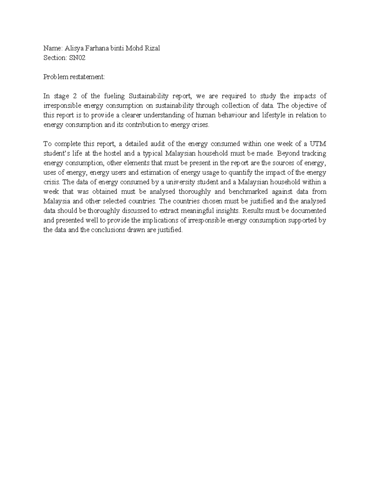 Alisya PRPI Stage 2 - Name: Alisya Farhana binti Mohd Rizal Section: SN ...