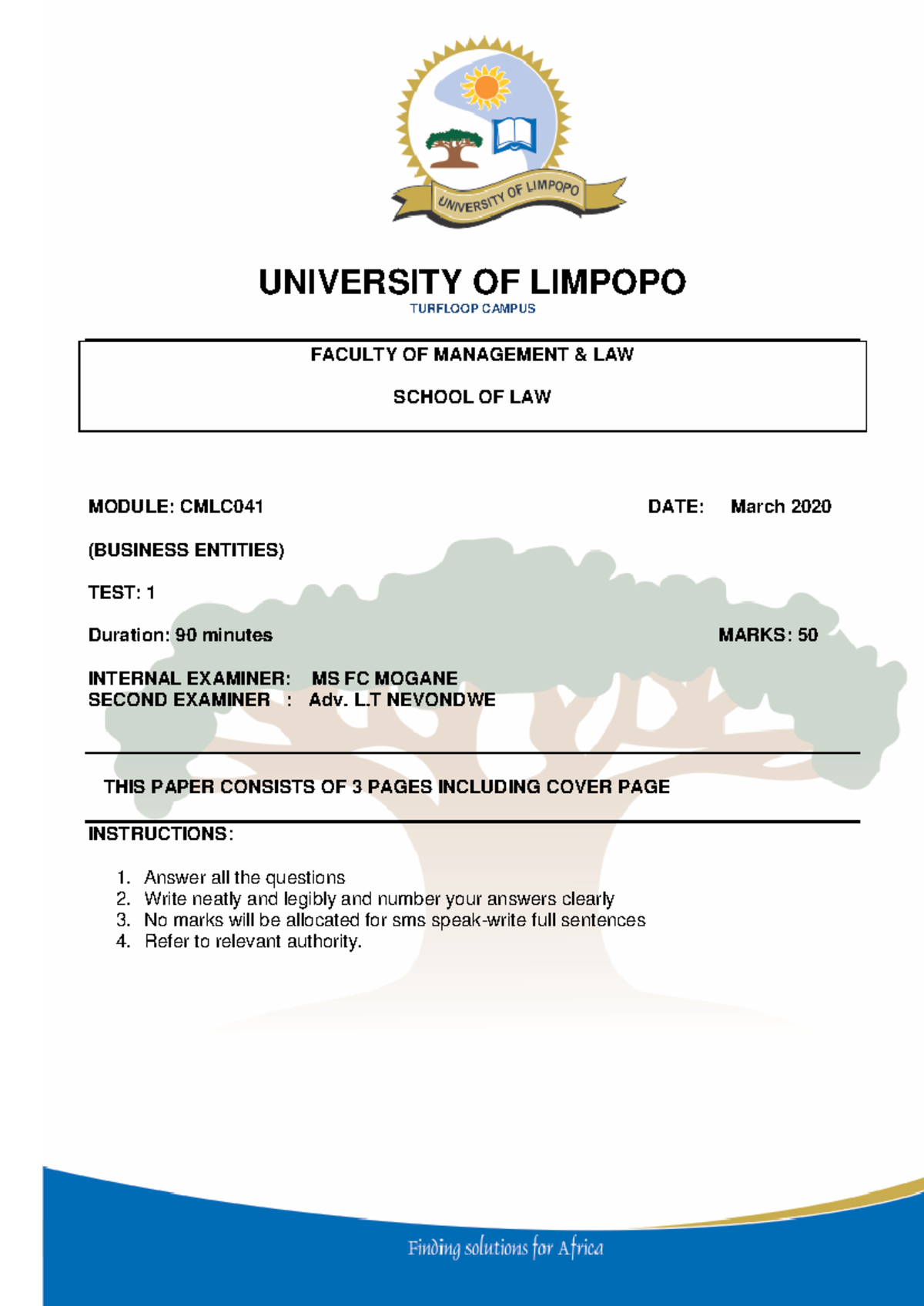 2020 Business Entities TEST1 - UNIVERSITY OF LIMPOPO TURFLOOP CAMPUS ...