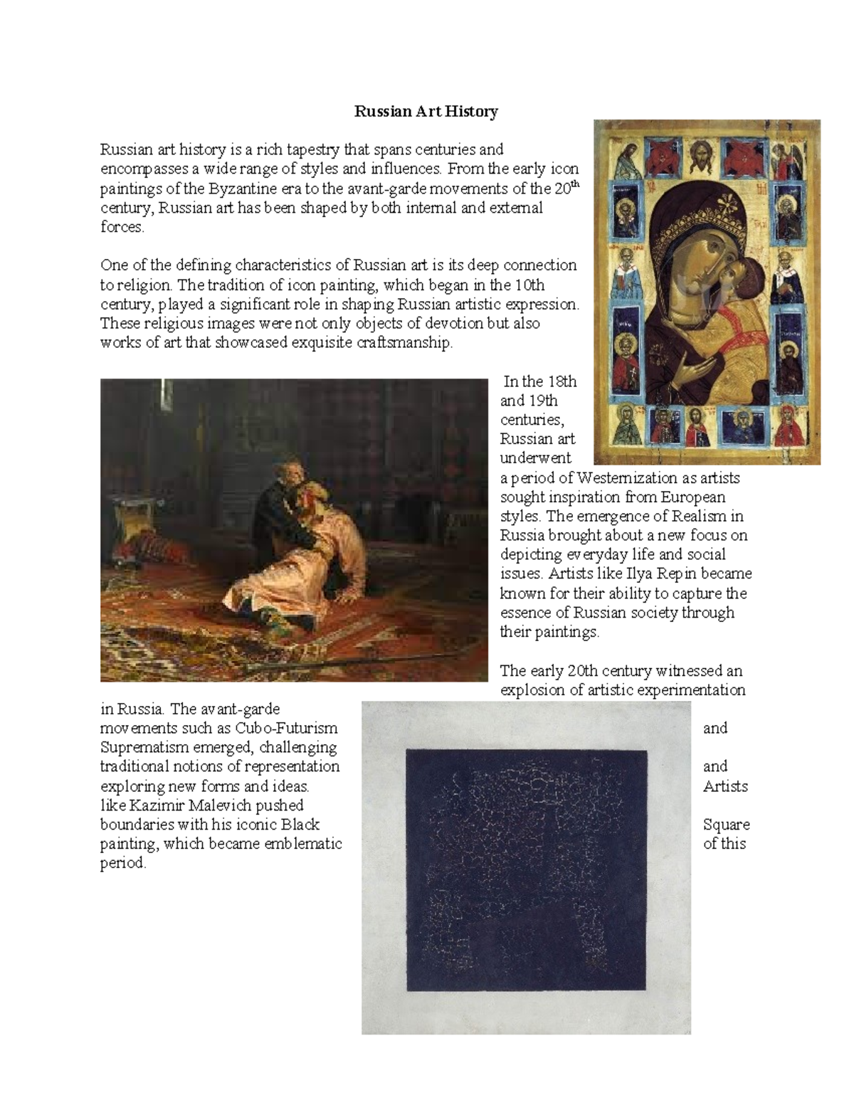 Russian Art History - Sample - Russian Art History Russian art history ...