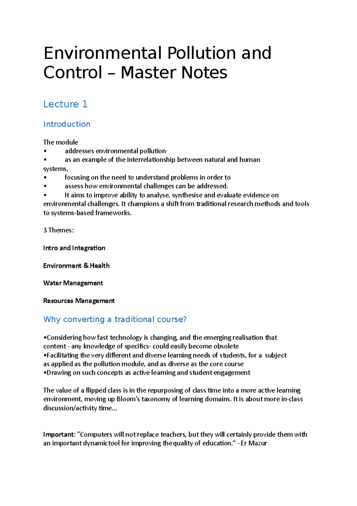 Environmental Pollution and Control – Master Notes - It aims to improve ...