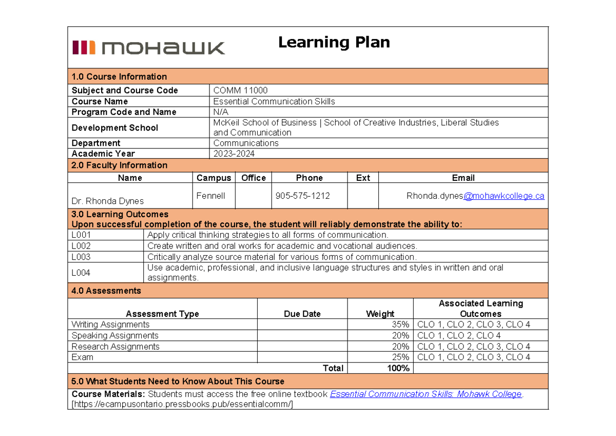 COMM 11000 Learning Plan RD Winter 2024 - Learning Plan 1 Course ...