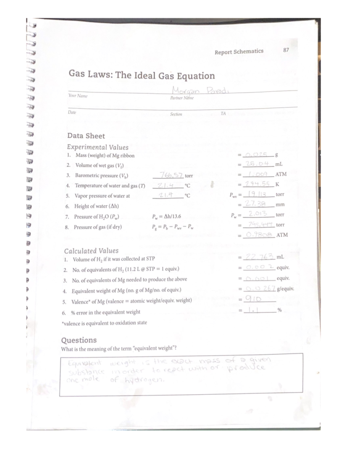 Gas Law Lab Report Schematic - CHM 113 - Studocu
