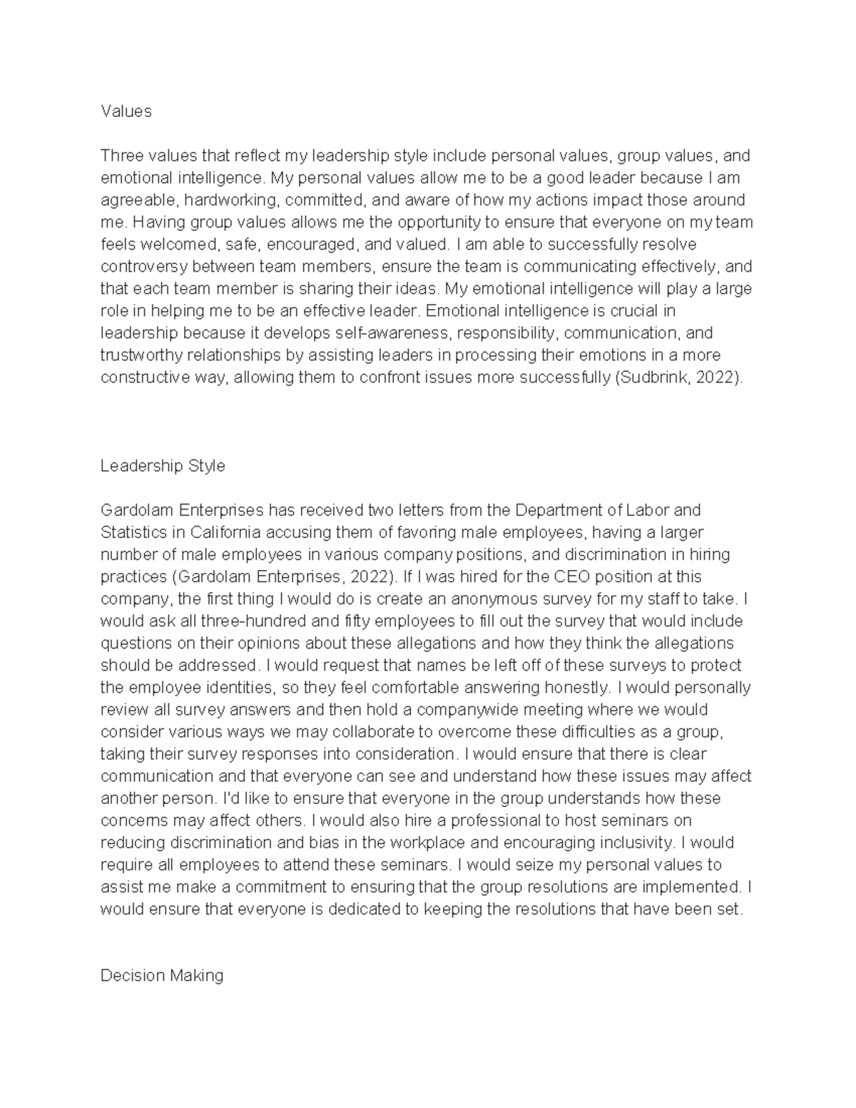 7-2 Module Seven Journal Activity 491 - Values Three values that ...