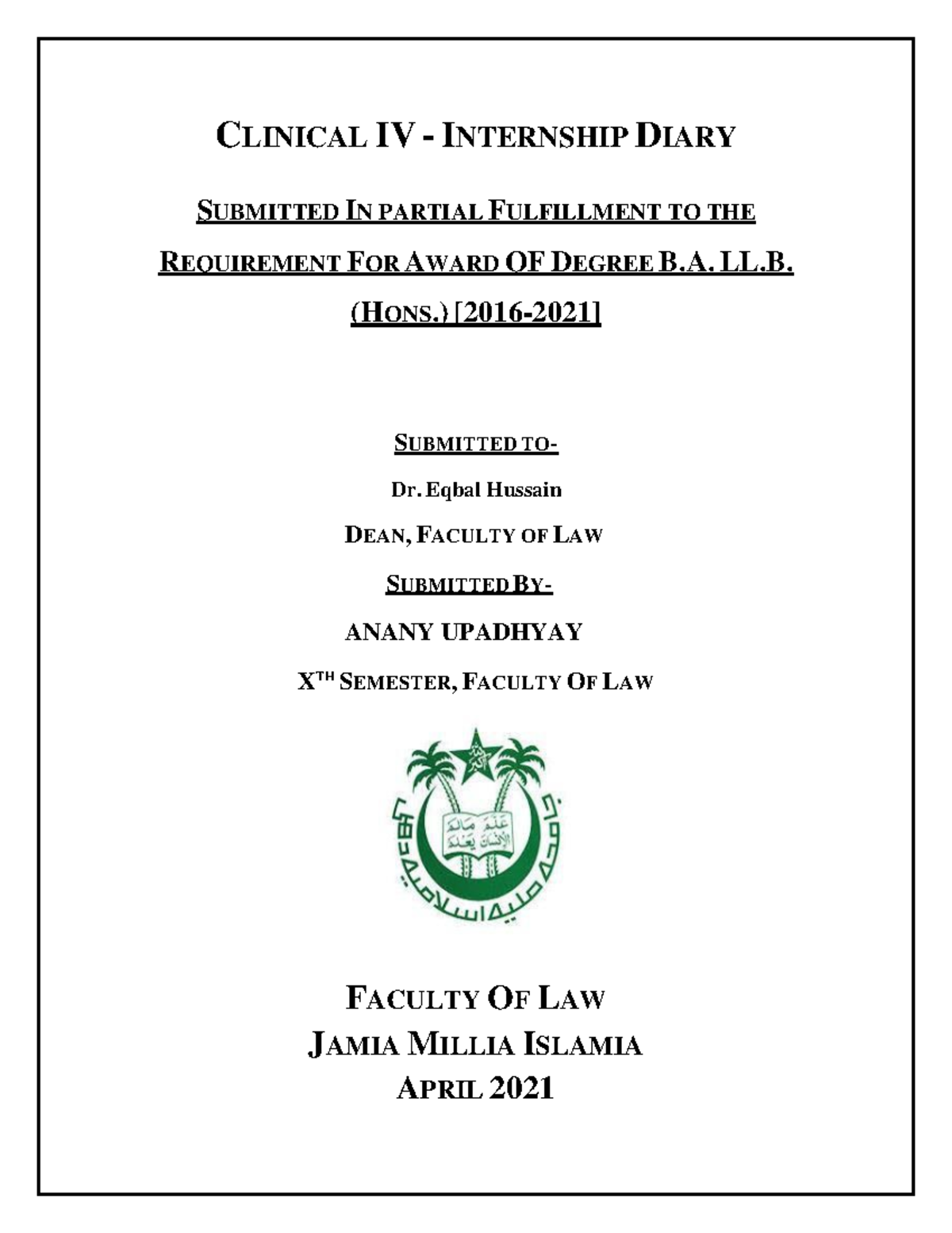 Internship Diary - CLINICAL IV - INTERNSHIP DIARY SUBMITTED IN PARTIAL ...