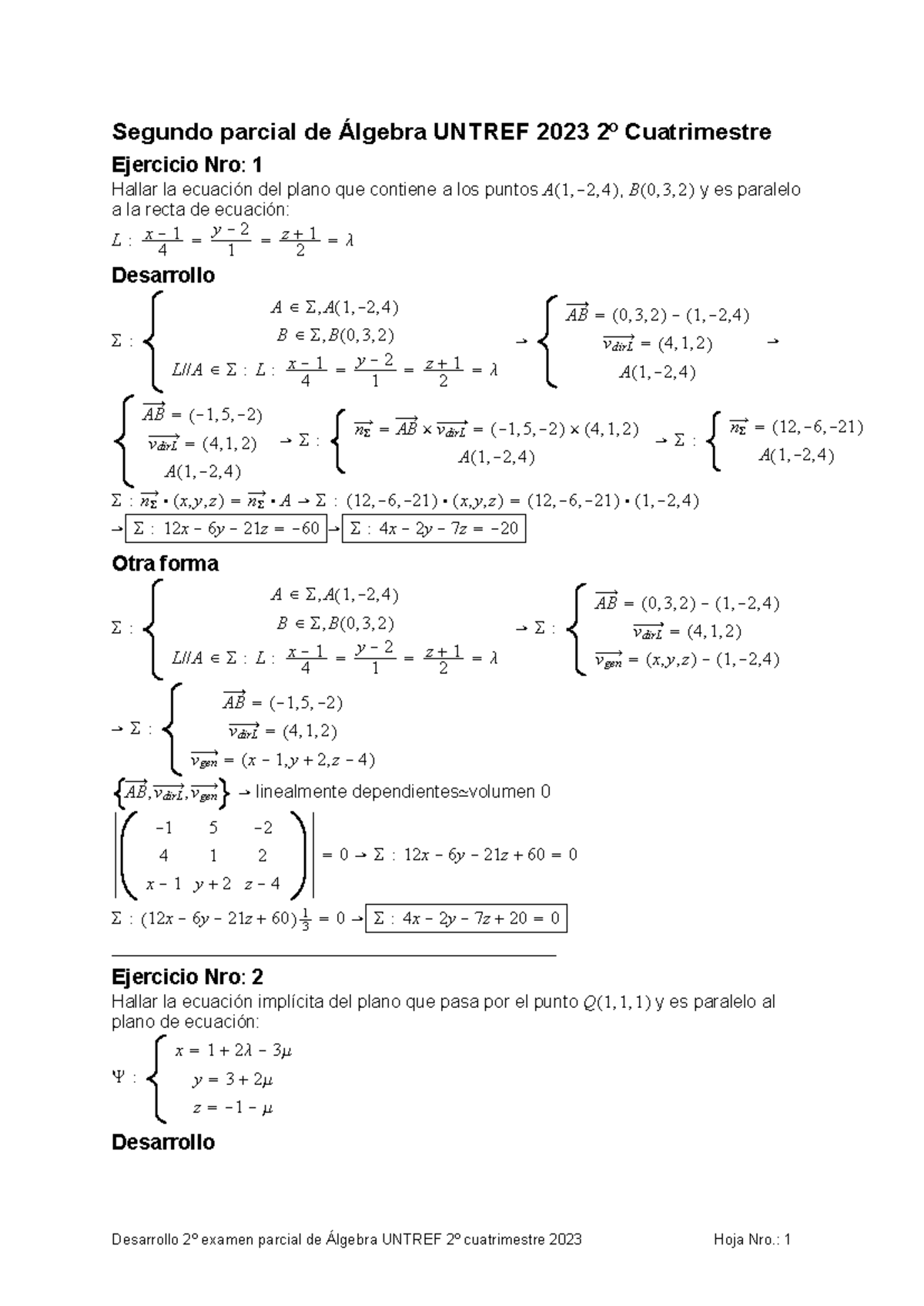 2º examen parcial desarrollado - Segundo parcial de Álgebra UNTREF 2023 2º Cuatrimestre ...
