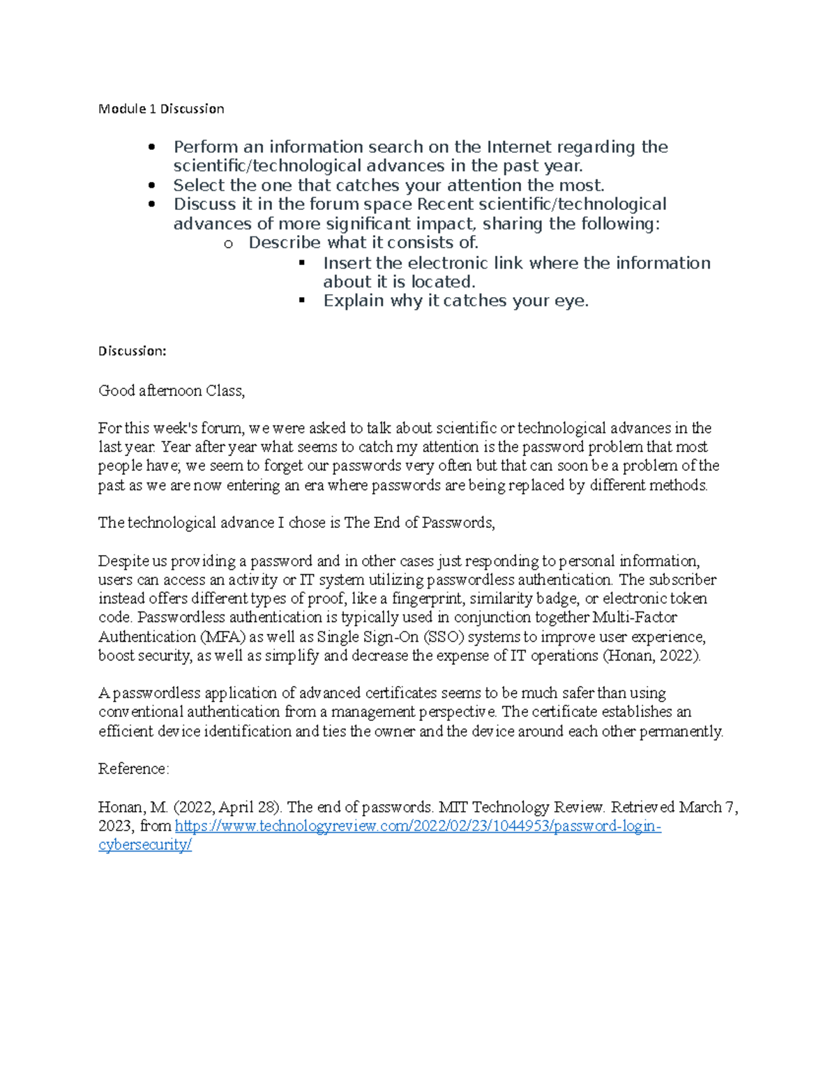 Module 1 Discussion - notes - Module 1 Discussion Perform an ...