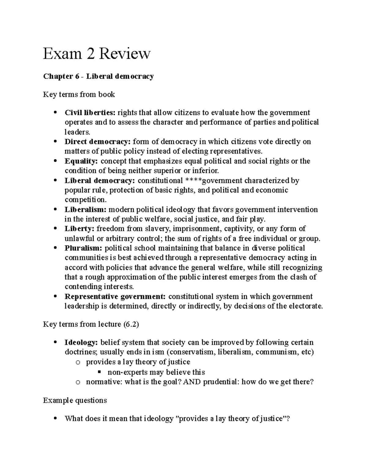 Exam 2 Review - terms, vocab, and practice questions for PS 100 Exam 2 ...