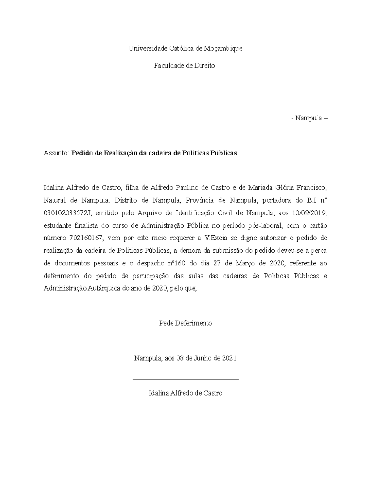 Idalina Requerimento - analises help - Universidade Católica de ...
