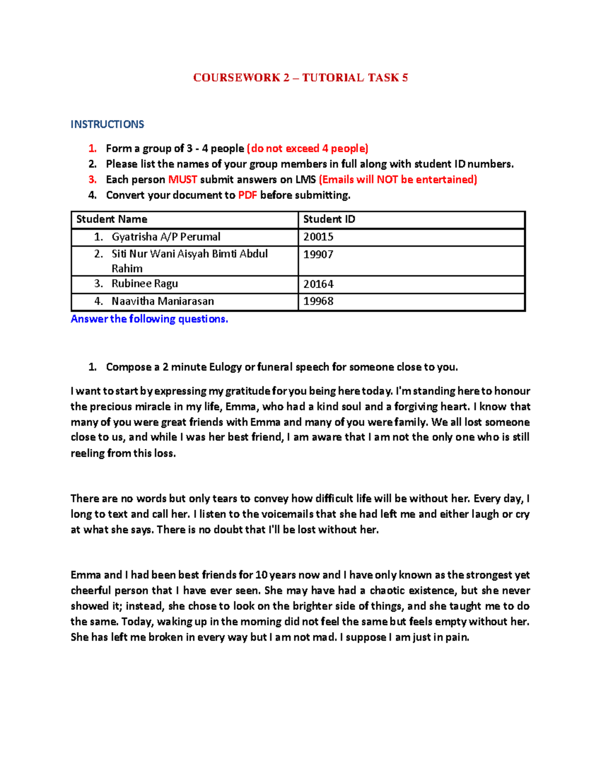 Document 15 - legal studies - COURSEWORK 2 – TUTORIAL TASK 5 INSTRUCTIONS Form a group of 3 - 4 ...