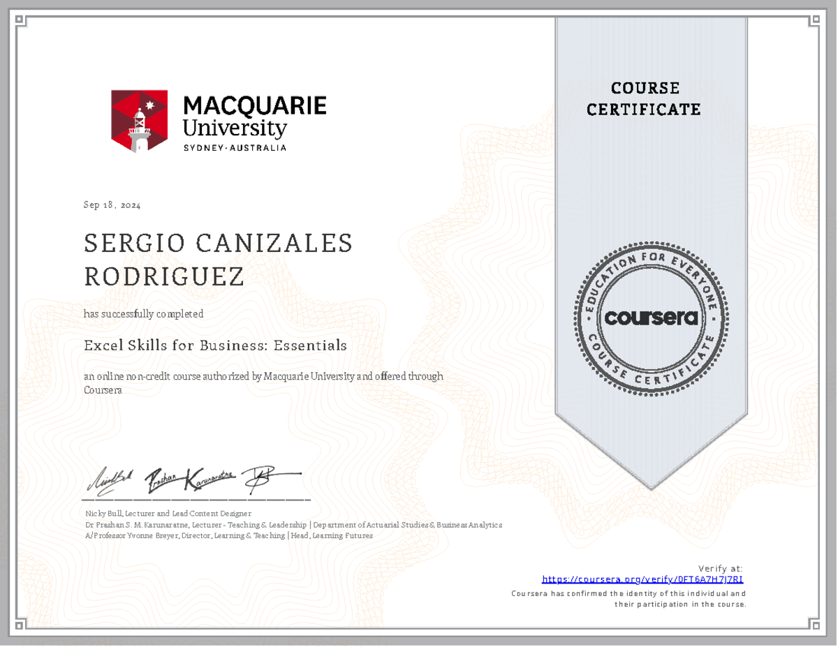 Certificado Excel 1 - aaaaa - S ep 1 8 , 2 02 4 SERGIO C ANIZ AL ES ...