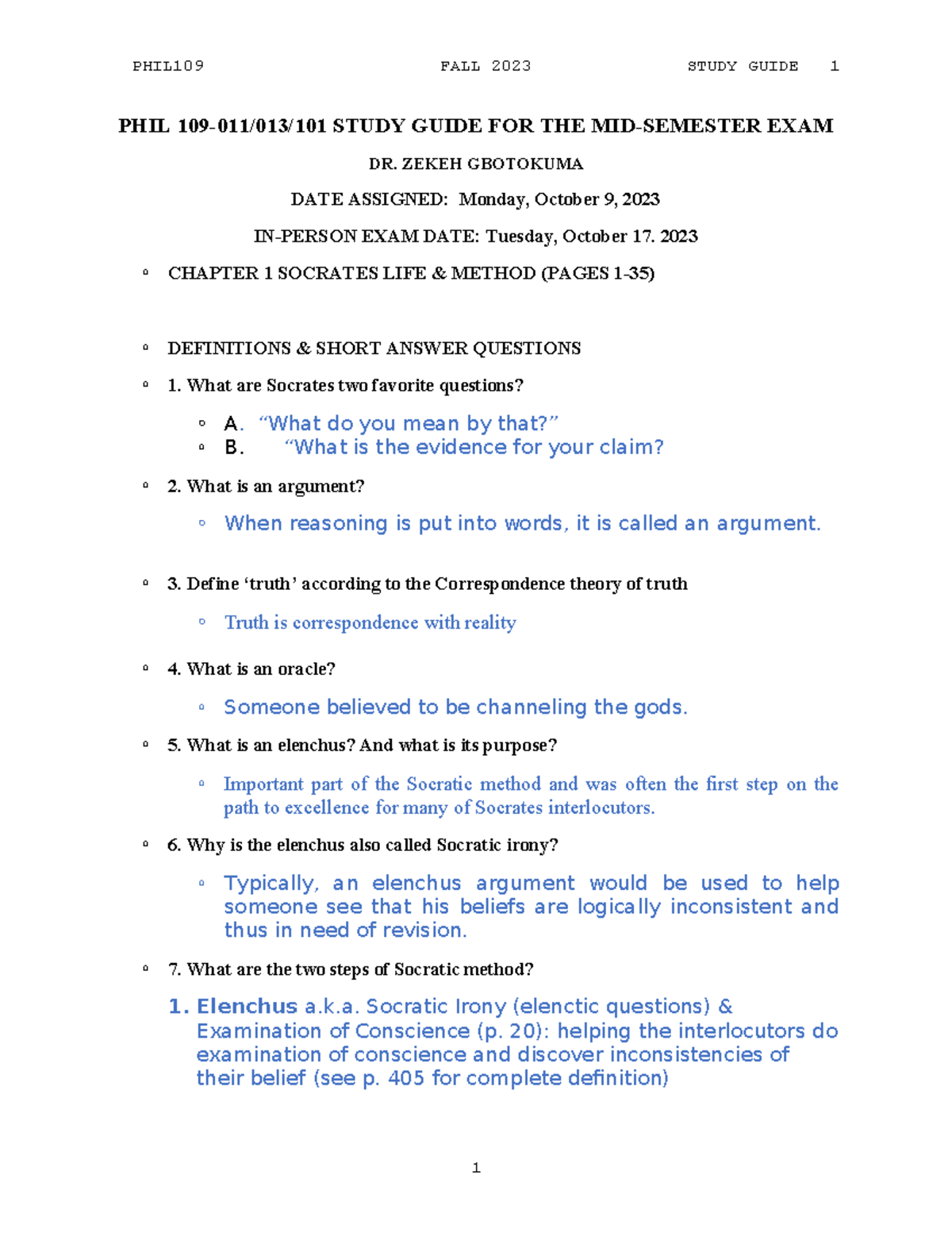 PHIL109 Pring 2024 Study Guide FOR MID-SEM EXAM - PHIL 109-011/013/101 ...